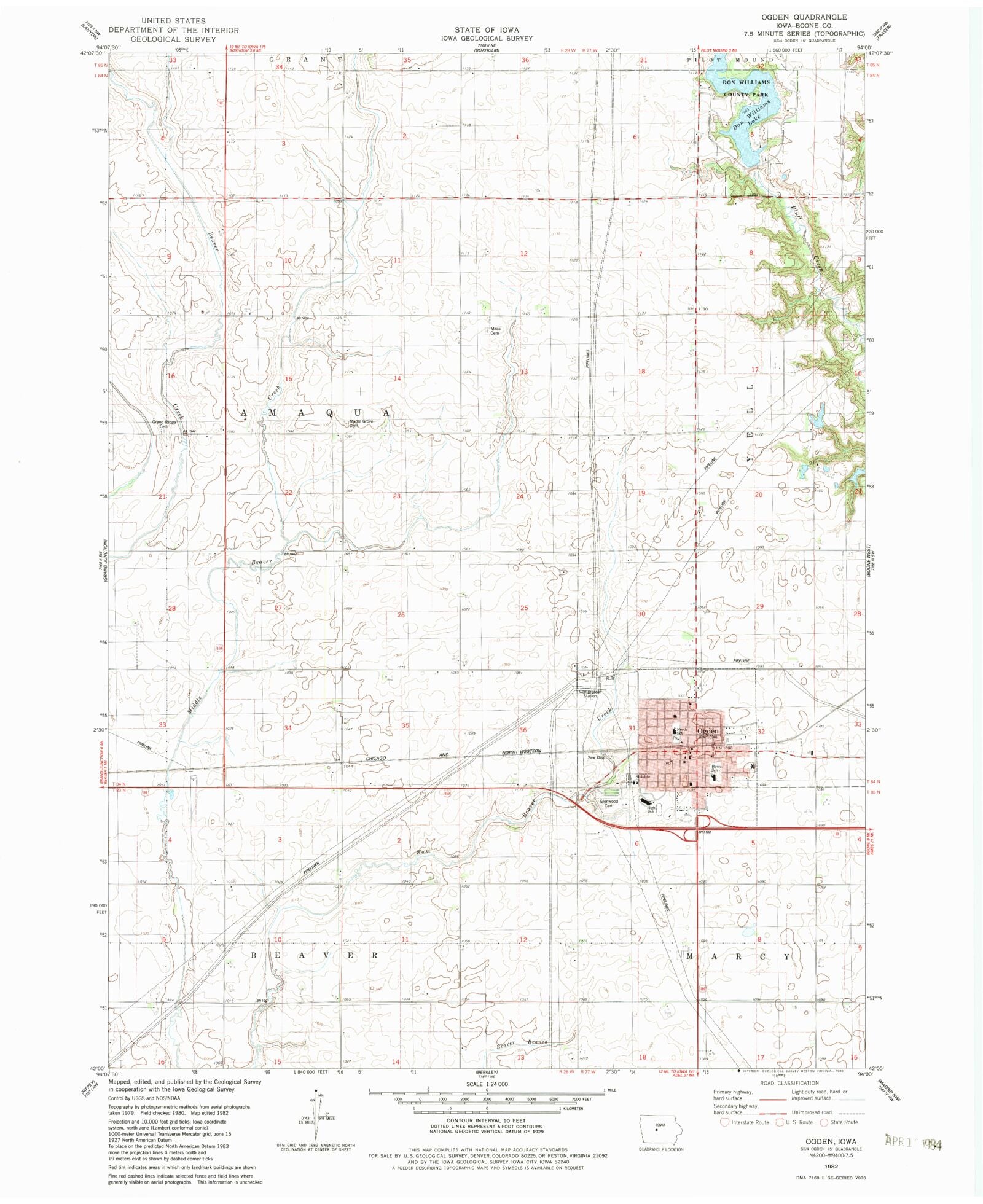 Classic USGS Ogden Iowa 7.5'x7.5' Topo Map – MyTopo Map Store
