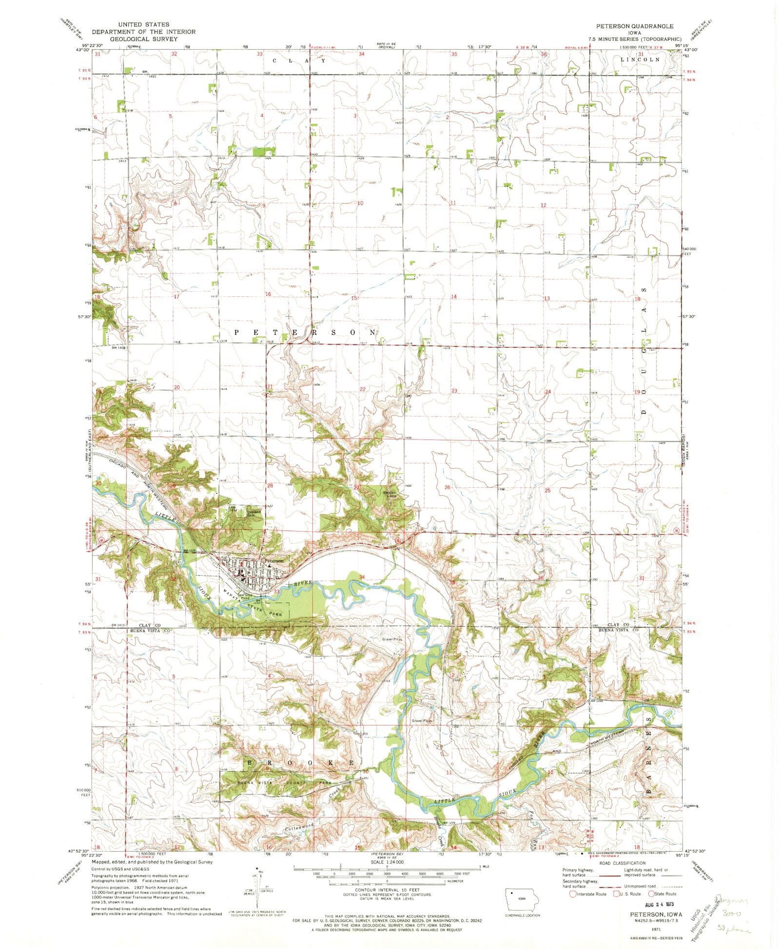 Classic USGS Peterson Iowa 7.5'x7.5' Topo Map – MyTopo Map Store