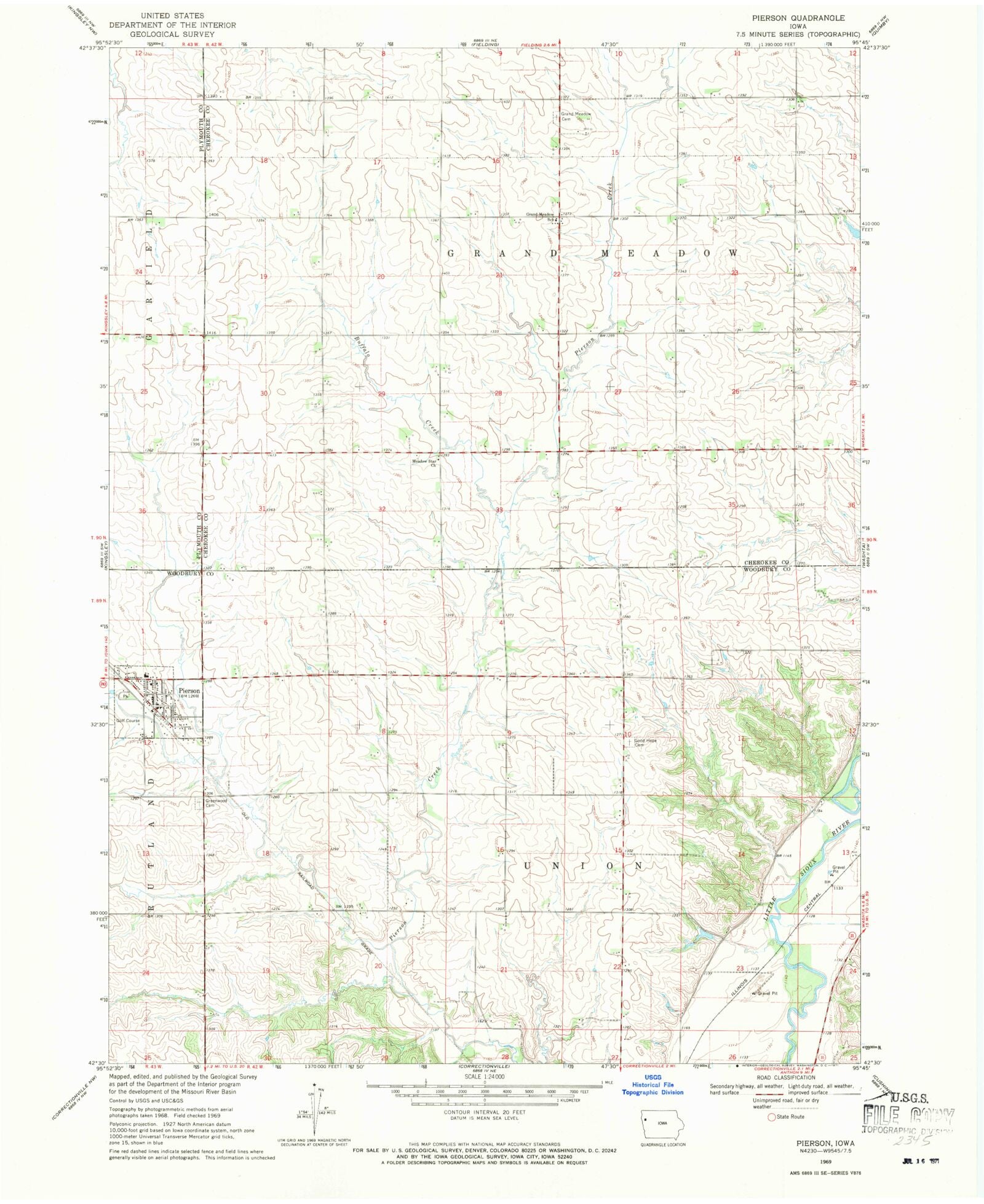 Classic USGS Pierson Iowa 7.5'x7.5' Topo Map – MyTopo Map Store