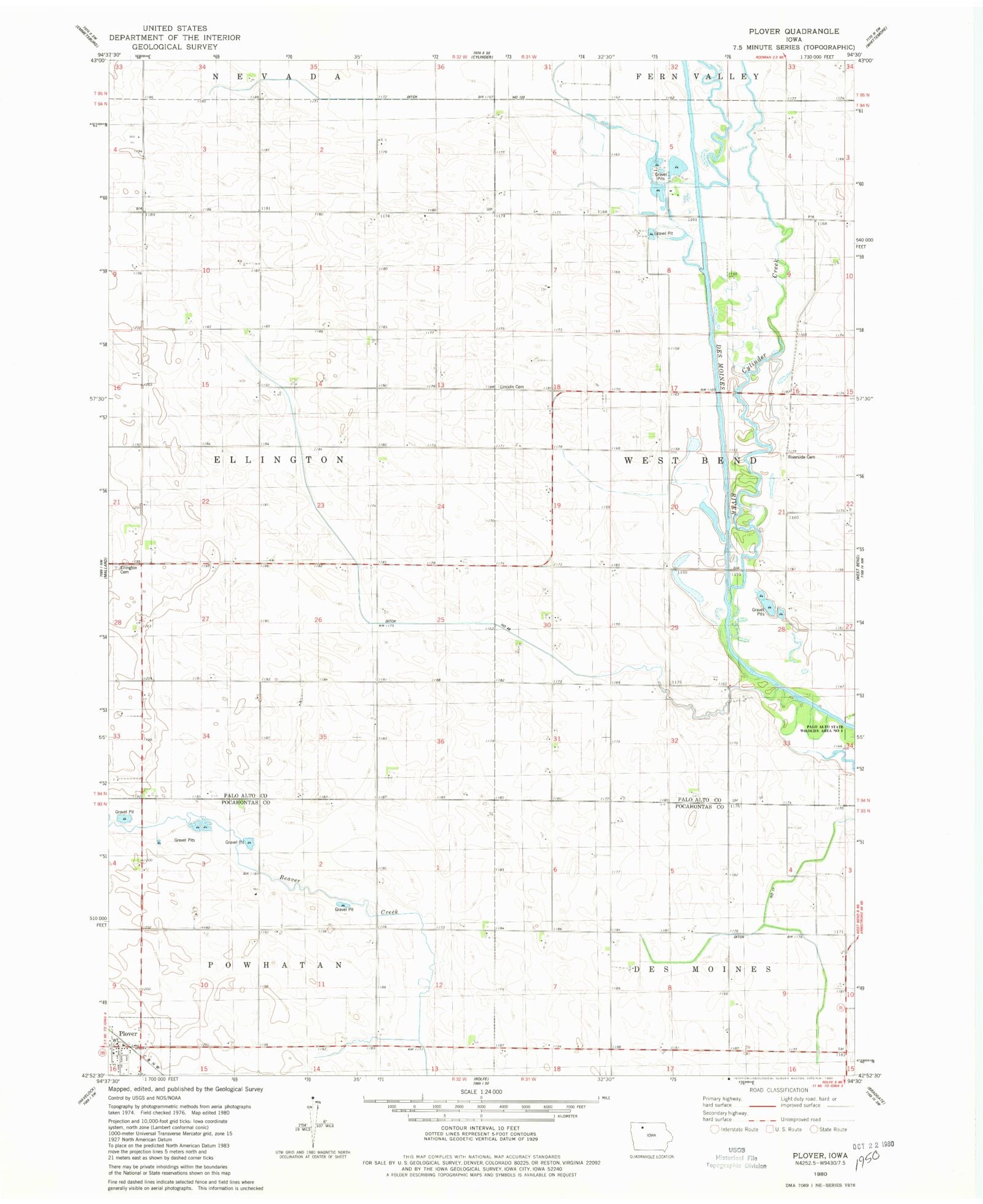 Classic USGS Plover Iowa 7.5'x7.5' Topo Map – MyTopo Map Store