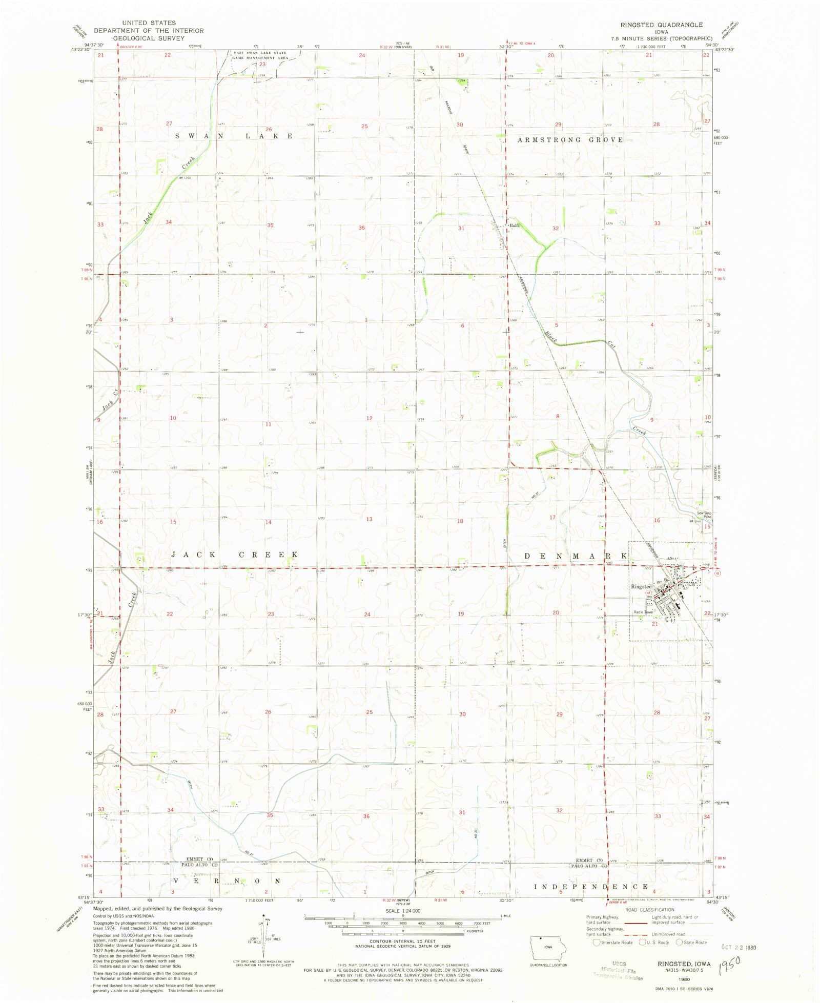 Classic USGS Ringsted Iowa 7.5'x7.5' Topo Map – MyTopo Map Store