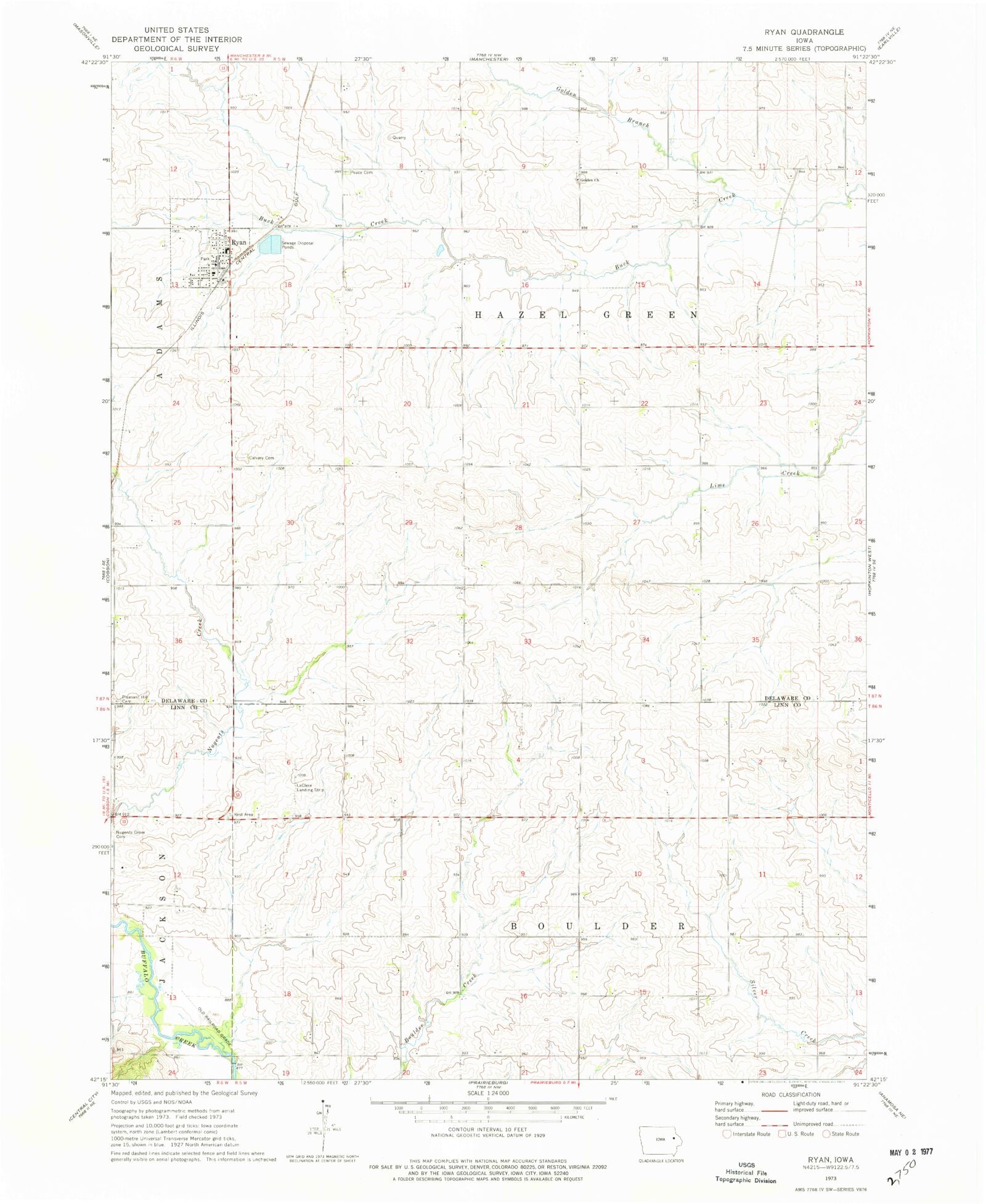 Classic USGS Ryan Iowa 7.5'x7.5' Topo Map – MyTopo Map Store