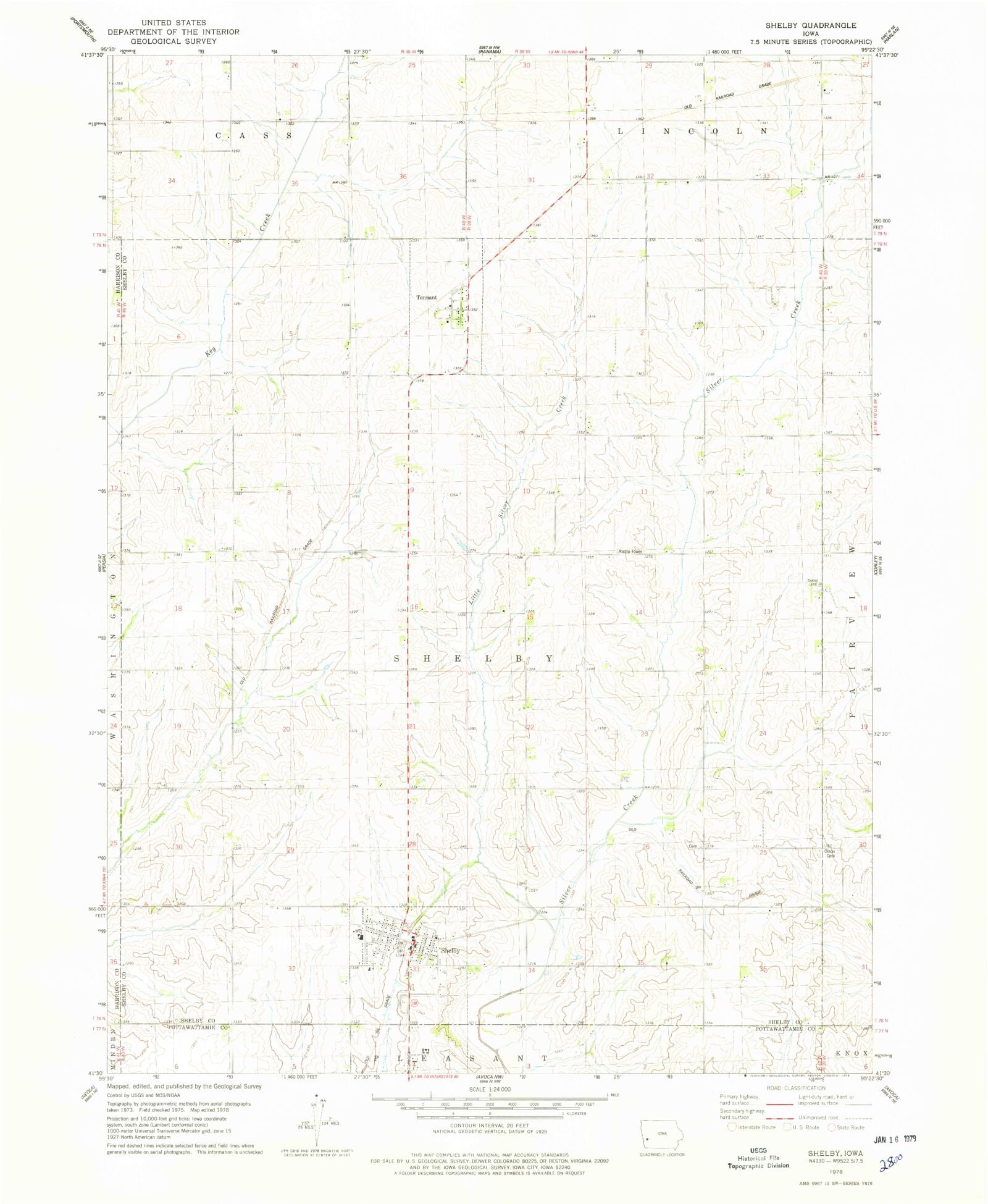 Classic USGS Shelby Iowa 7.5'x7.5' Topo Map – MyTopo Map Store