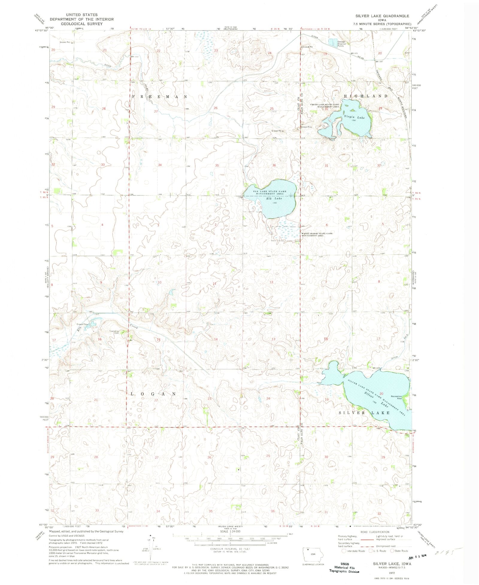 Classic USGS Silver Lake Iowa 7.5'x7.5' Topo Map – MyTopo Map Store