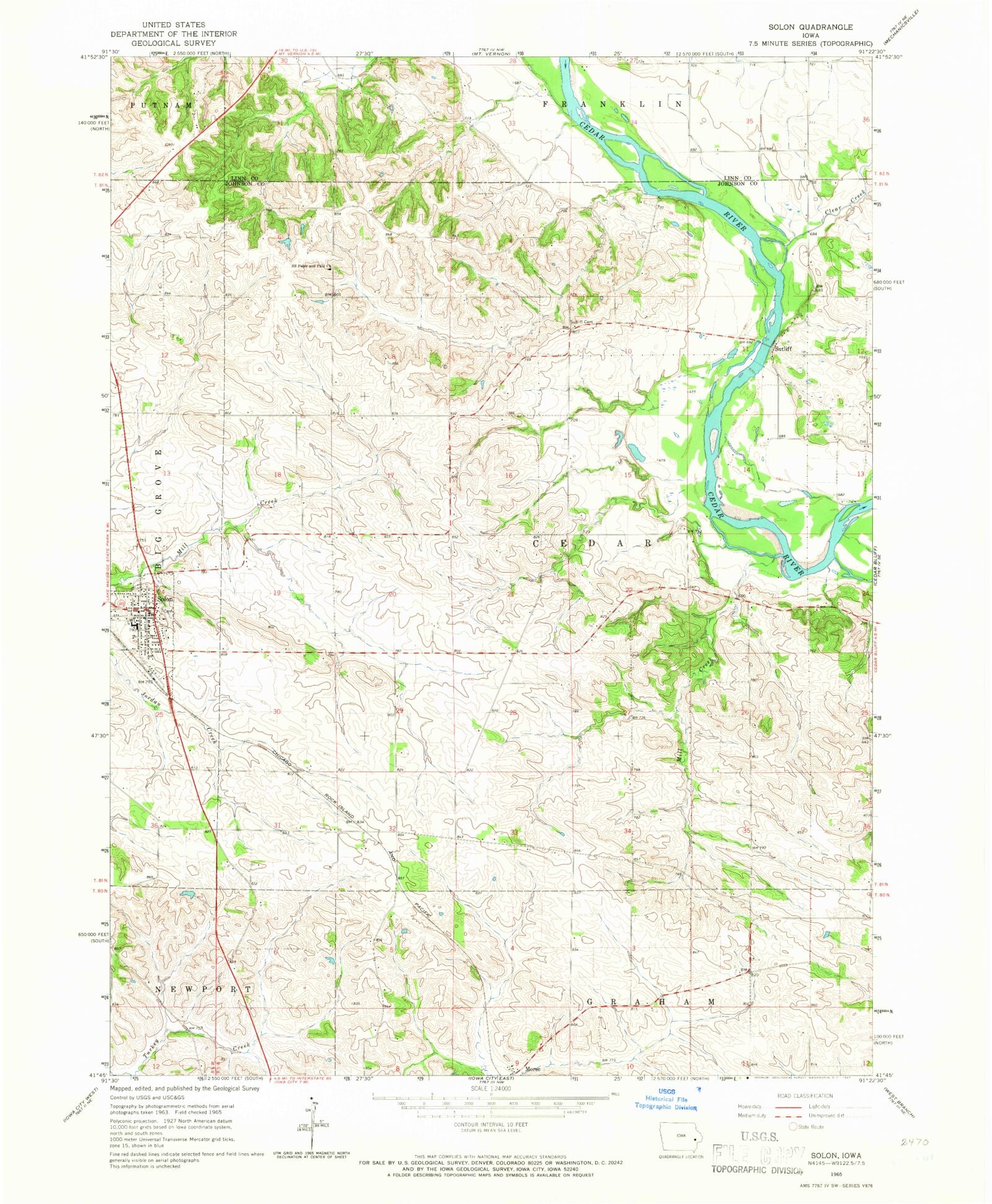 Classic USGS Solon Iowa 7.5'x7.5' Topo Map – MyTopo Map Store