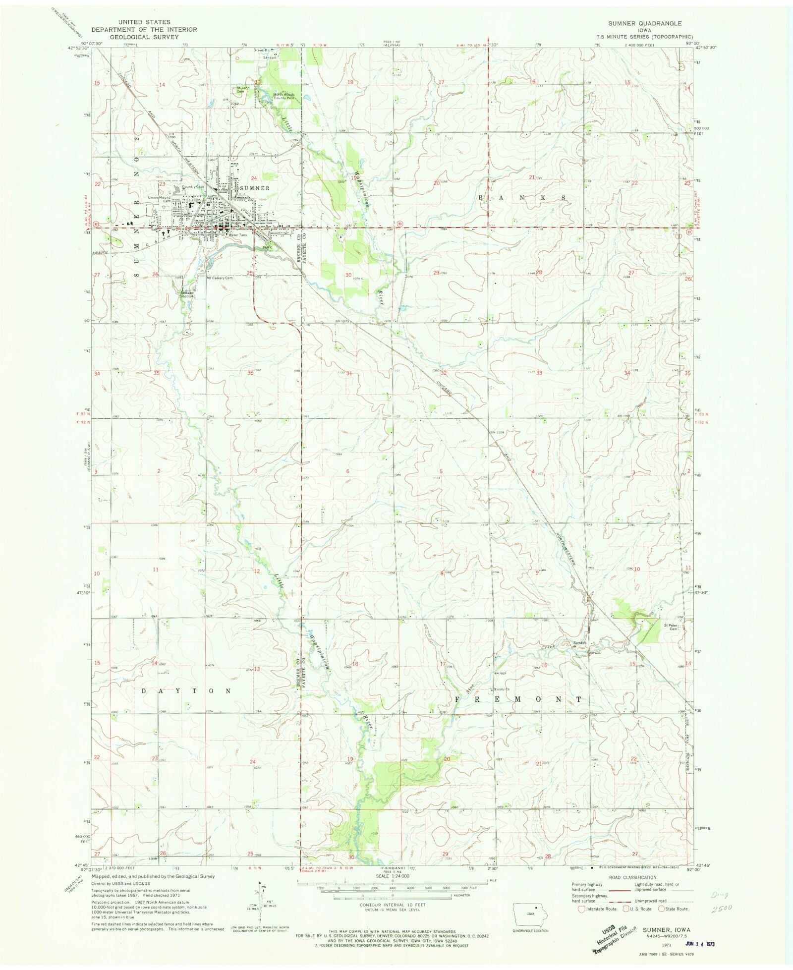 Classic USGS Sumner Iowa 7.5'x7.5' Topo Map – MyTopo Map Store