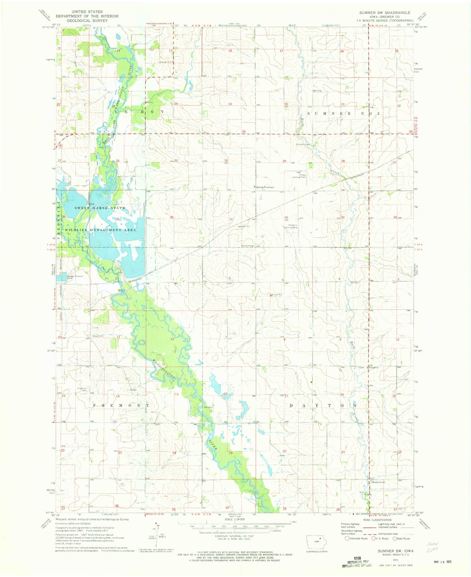 Classic USGS Sumner SW Iowa 7.5'x7.5' Topo Map – MyTopo Map Store