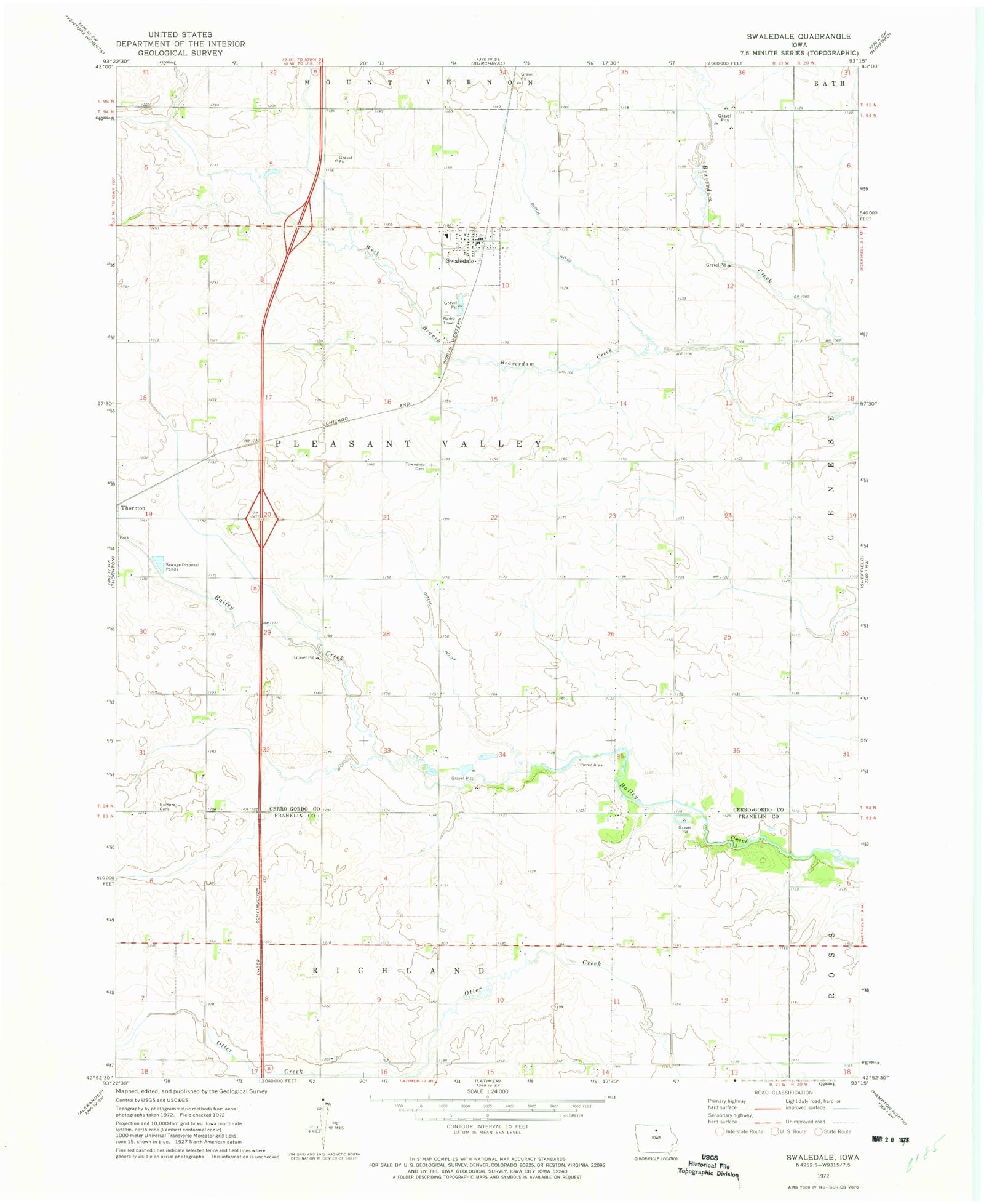 Classic USGS Swaledale Iowa 7.5'x7.5' Topo Map – MyTopo Map Store