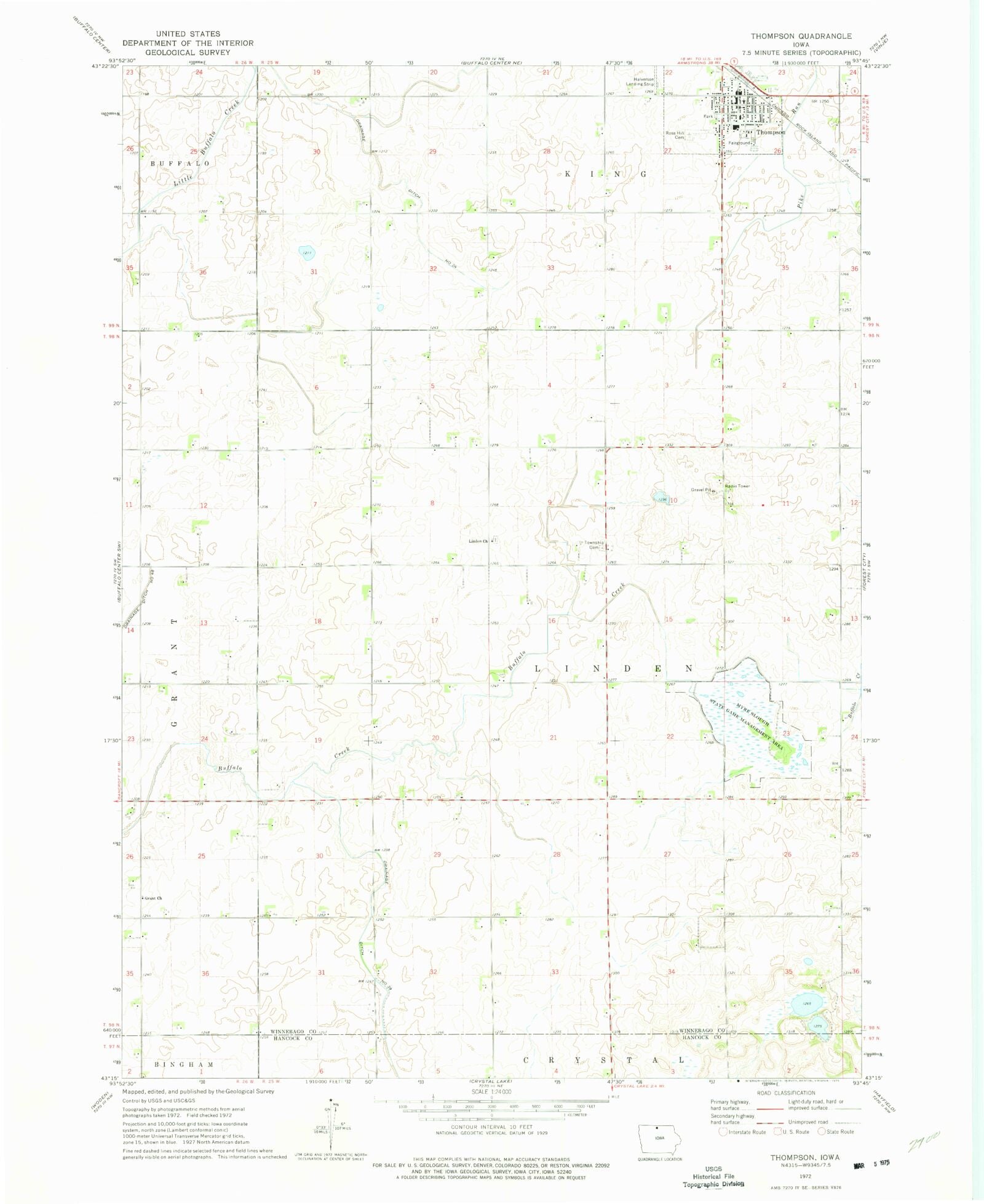 Classic USGS Thompson Iowa 7.5'x7.5' Topo Map – MyTopo Map Store