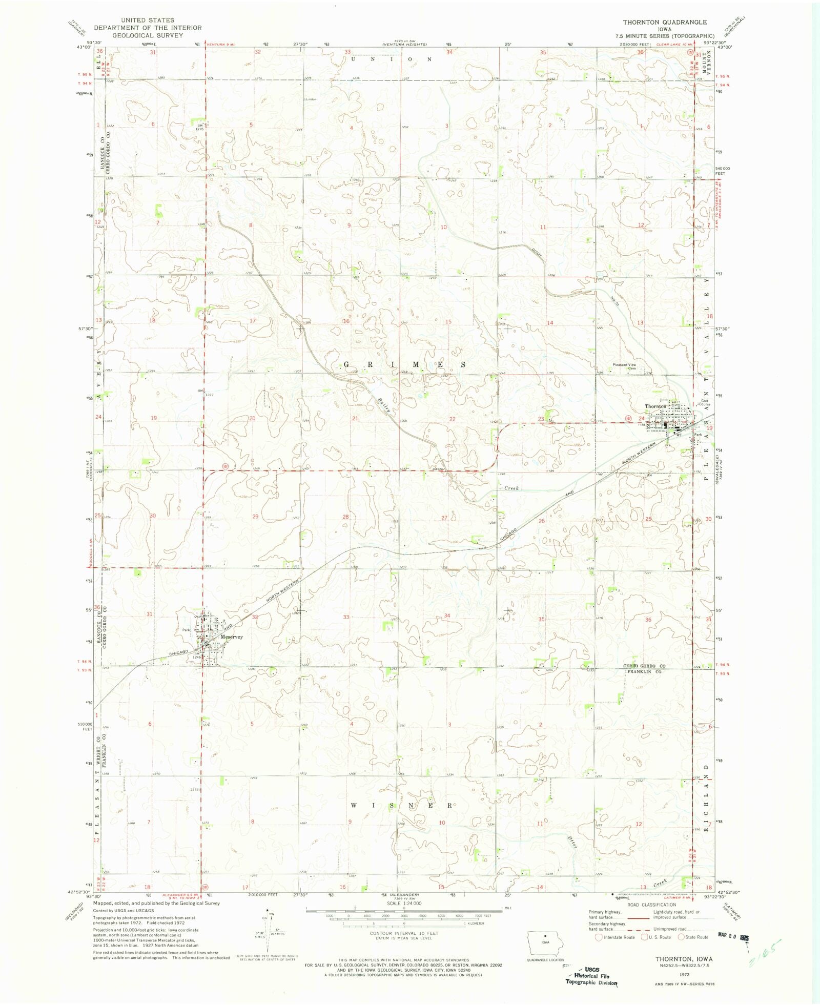 Classic USGS Thornton Iowa 7.5'x7.5' Topo Map – MyTopo Map Store