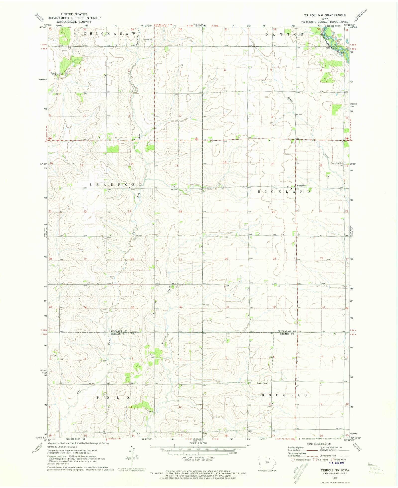 Classic USGS Tripoli NW Iowa 7.5'x7.5' Topo Map – MyTopo Map Store