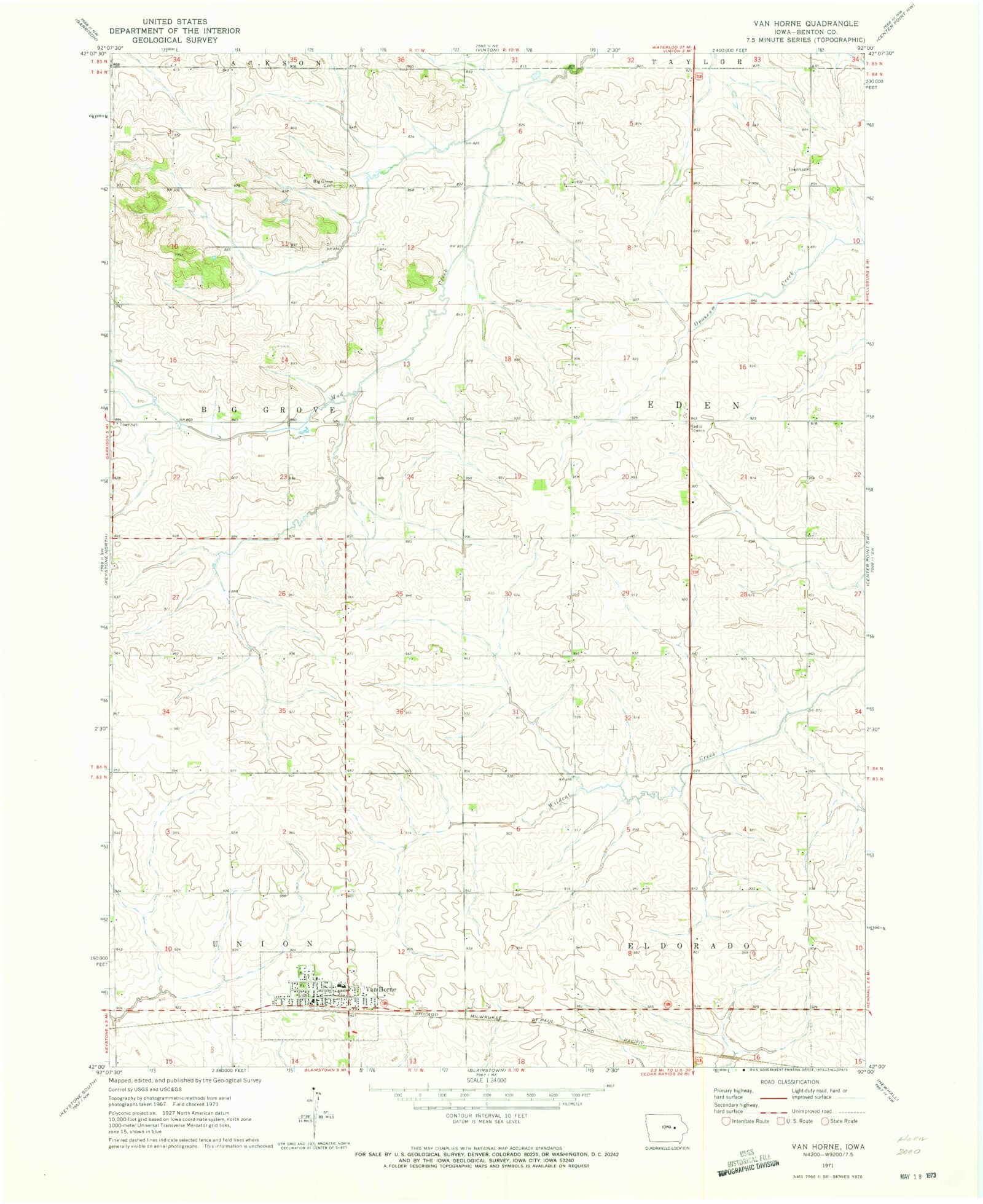 Classic USGS Van Horne Iowa 7.5'x7.5' Topo Map – MyTopo Map Store