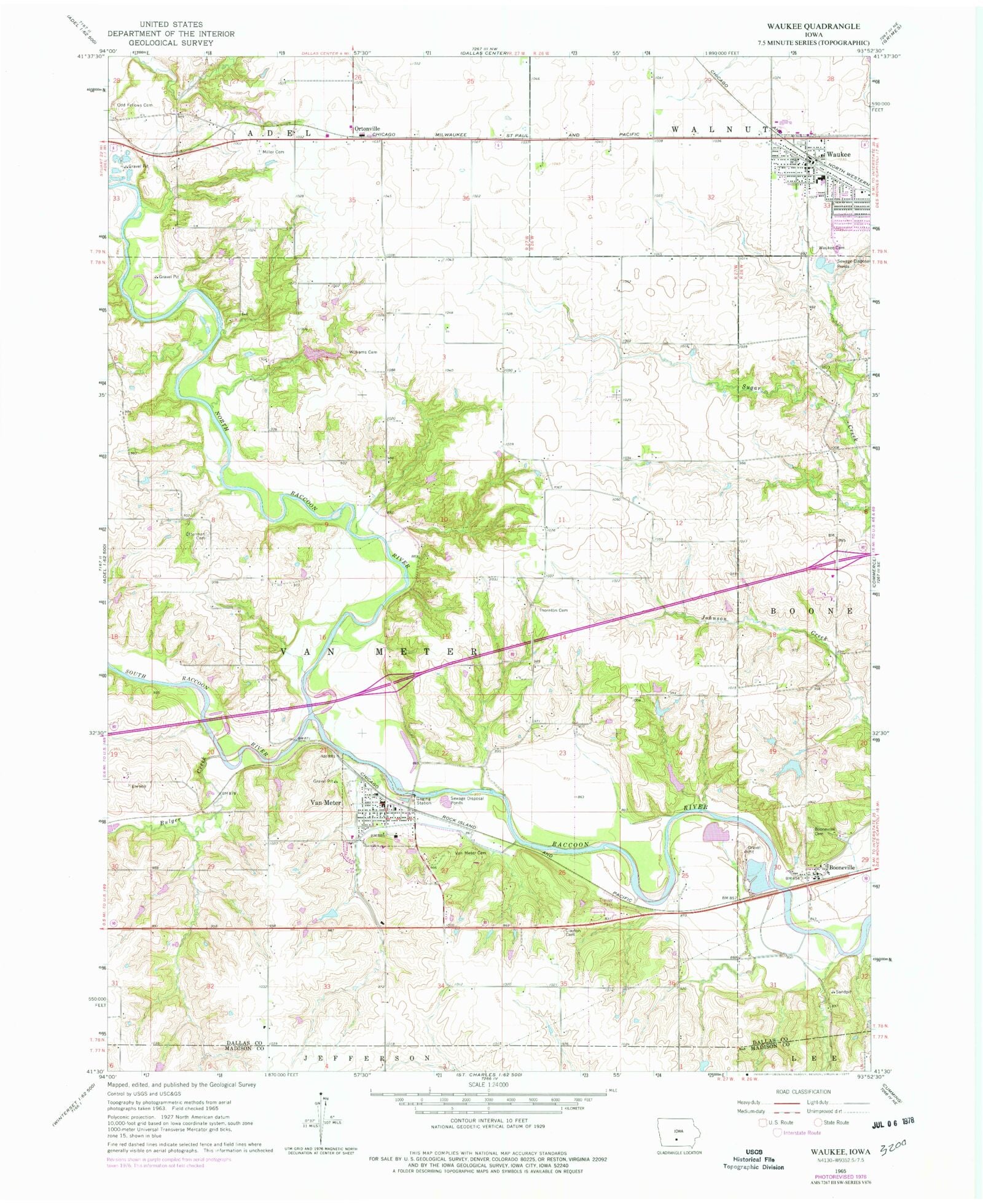 Classic USGS Waukee Iowa 7.5'x7.5' Topo Map – MyTopo Map Store