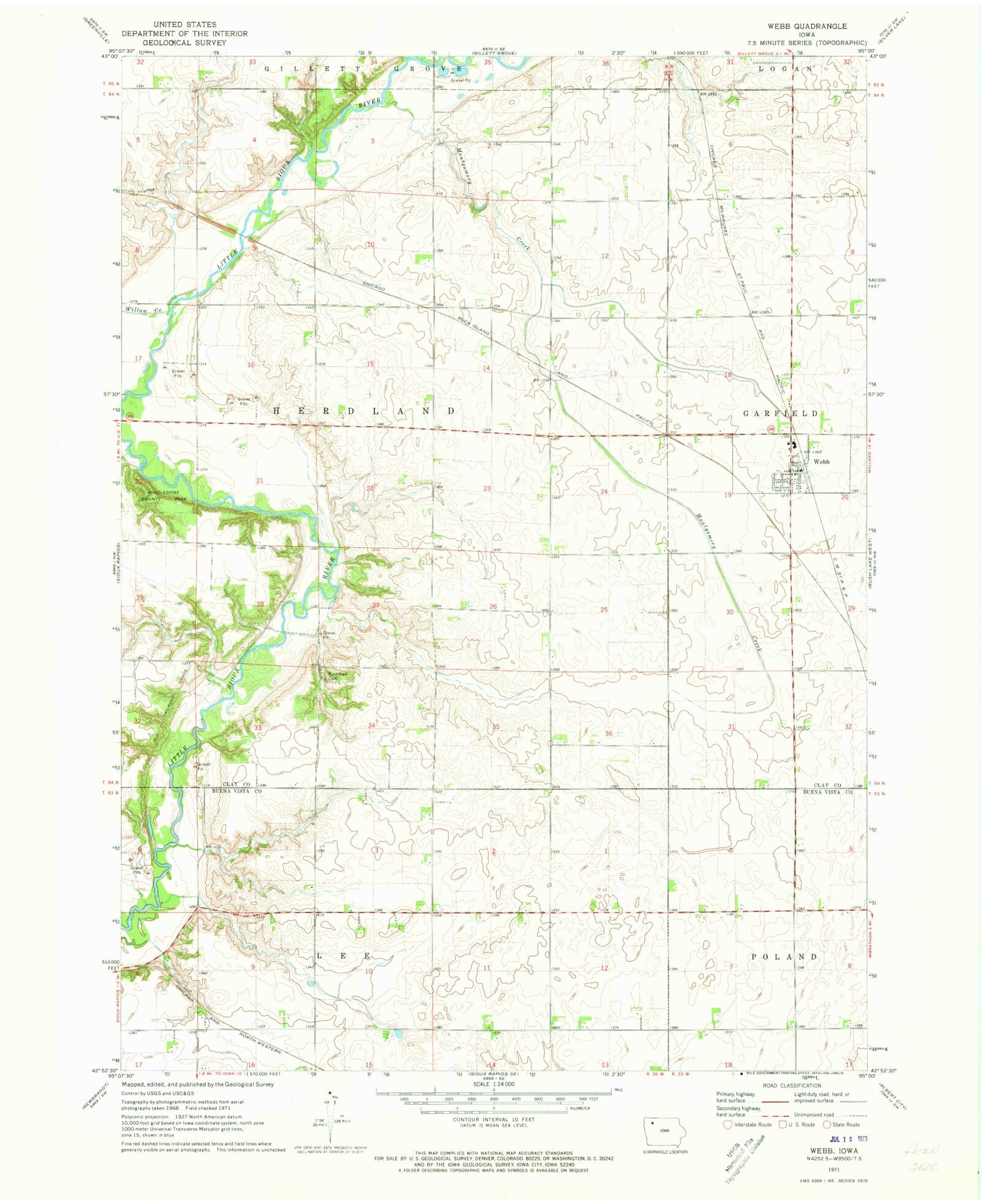 Classic USGS Webb Iowa 7.5'x7.5' Topo Map – MyTopo Map Store