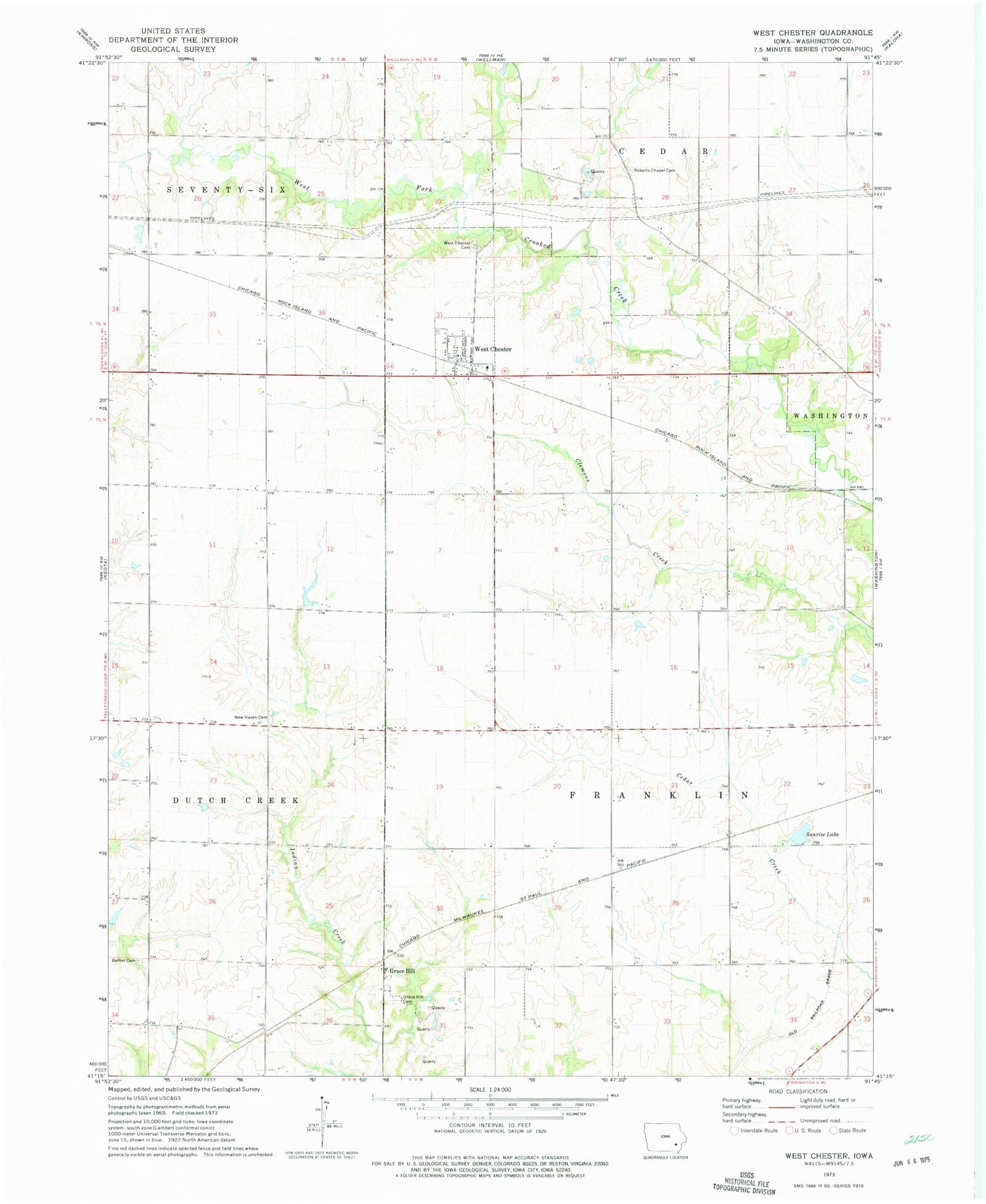 Classic USGS West Chester Iowa 7.5'x7.5' Topo Map – MyTopo Map Store