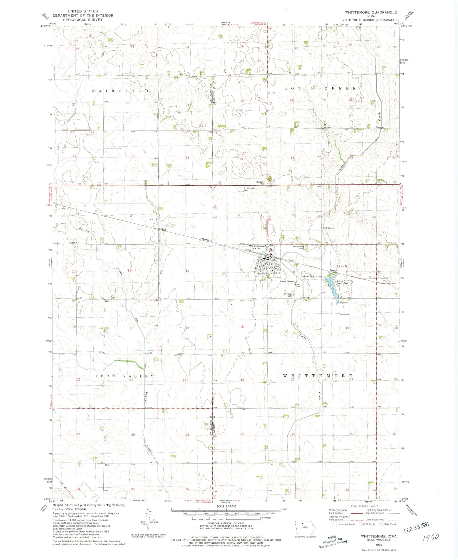 Classic USGS Whittemore Iowa 7.5'x7.5' Topo Map – MyTopo Map Store