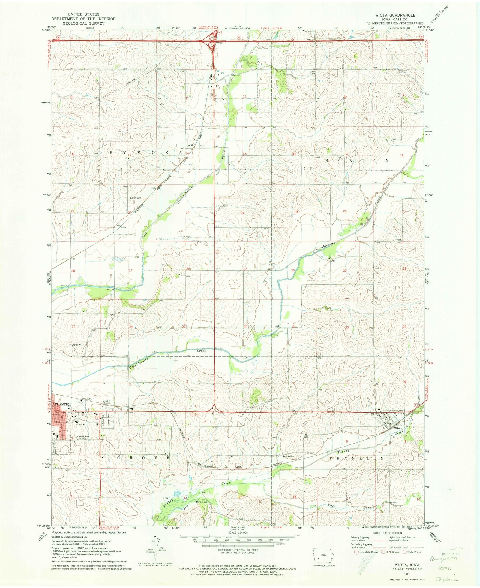 Classic USGS Wiota Iowa 7.5'x7.5' Topo Map – MyTopo Map Store