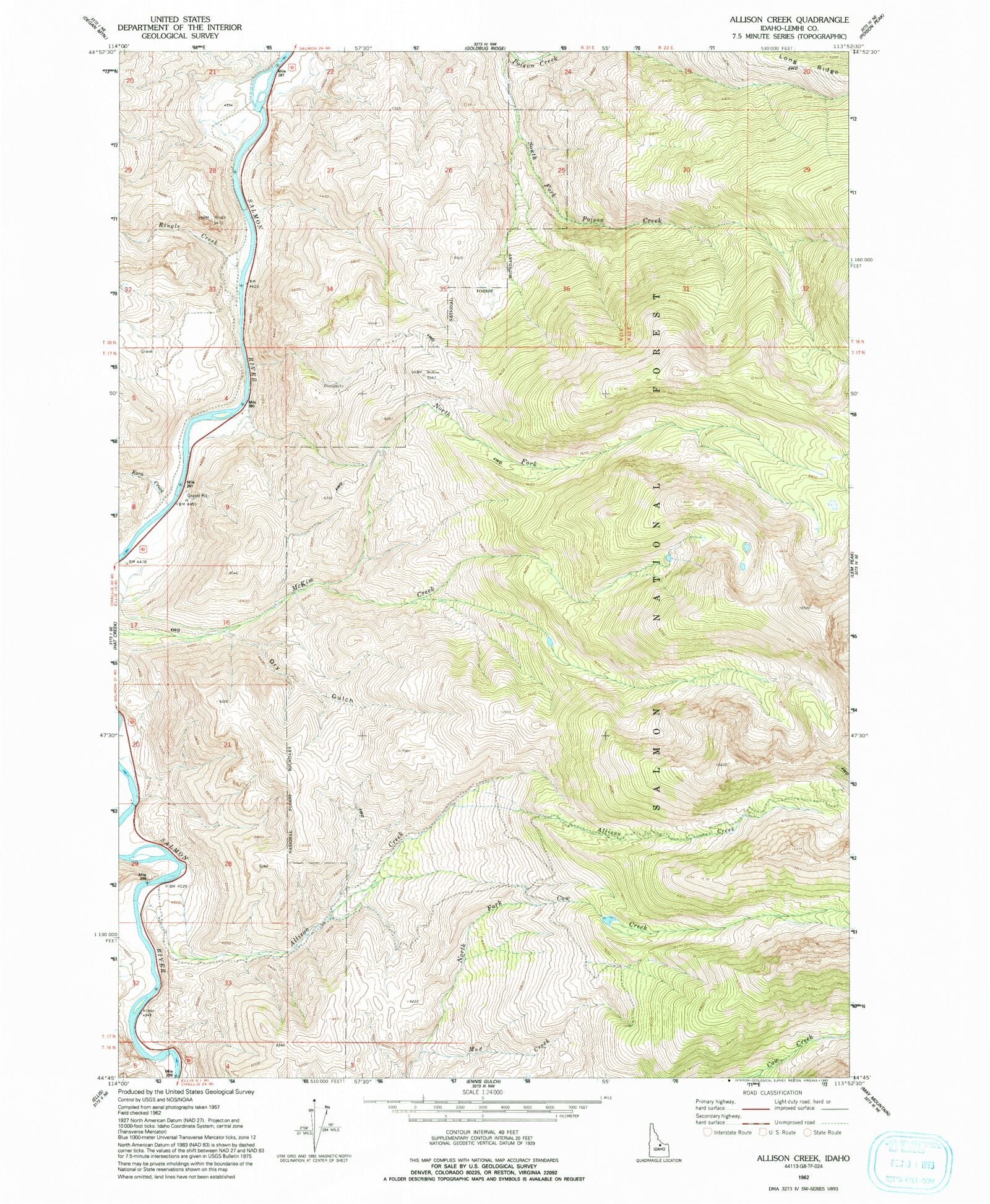 Classic USGS Allison Creek Idaho 7.5'x7.5' Topo Map – MyTopo Map Store