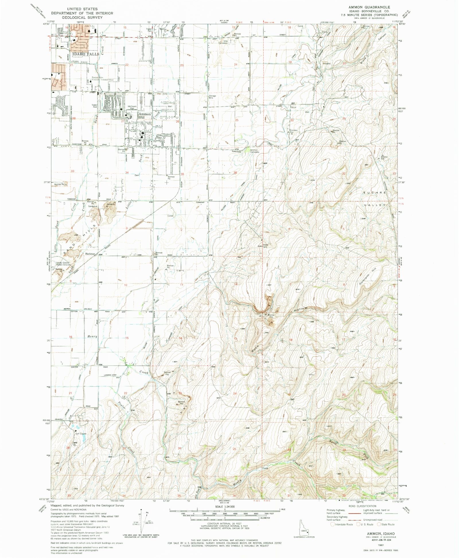 Classic USGS Ammon Idaho 7.5'x7.5' Topo Map – MyTopo Map Store