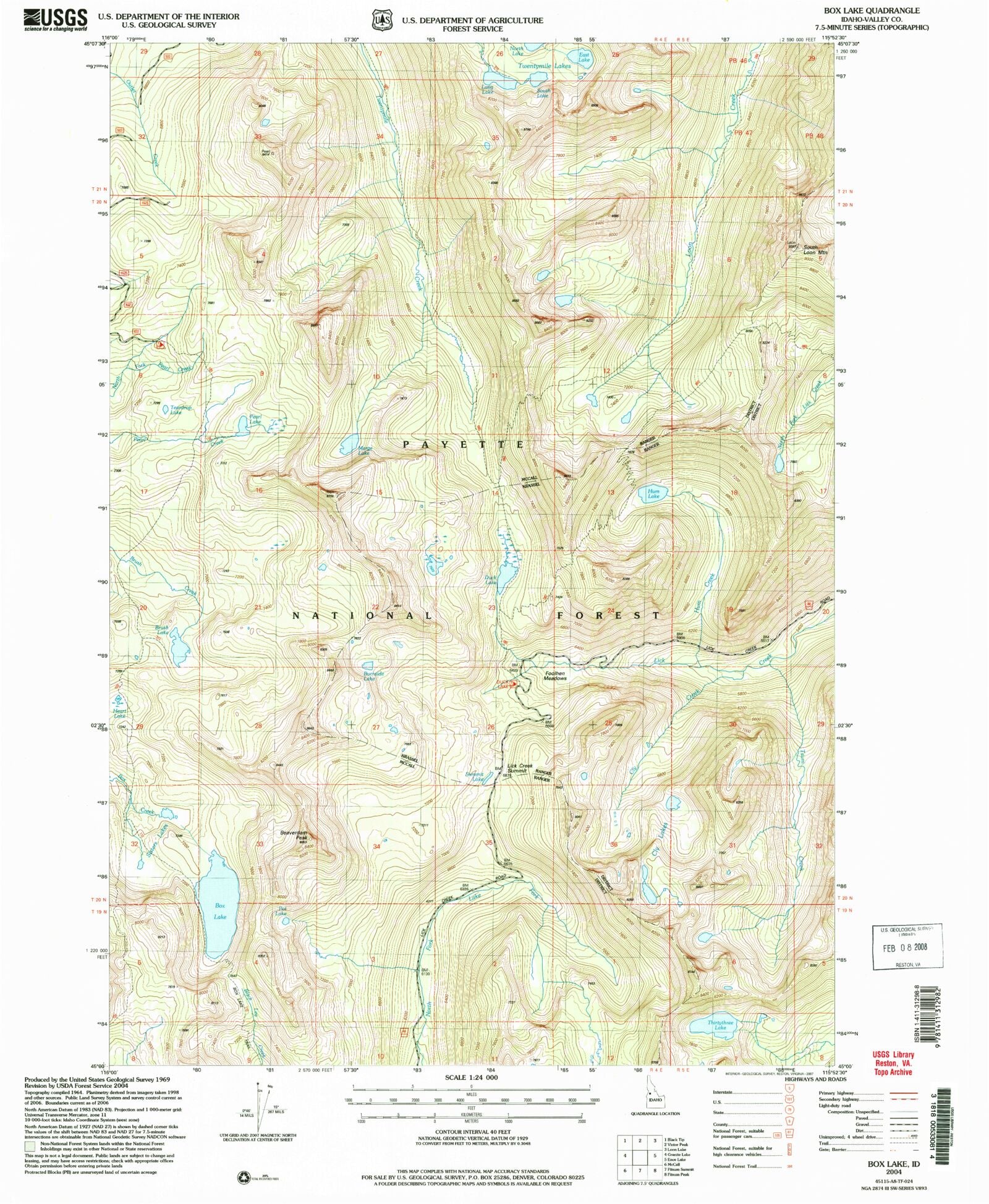 Classic USGS Box Lake Idaho 7.5'x7.5' Topo Map – MyTopo Map Store