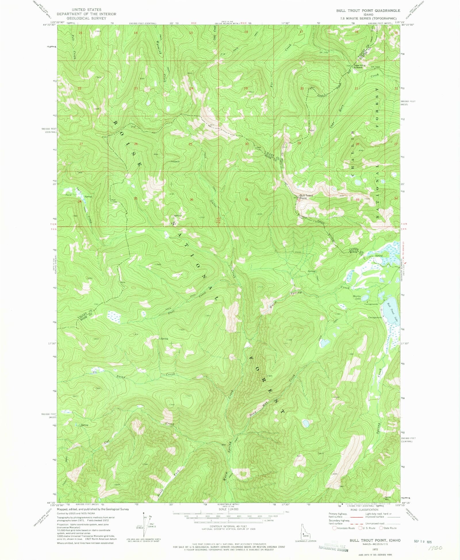 Classic USGS Bull Trout Point Idaho 7.5'x7.5' Topo Map – MyTopo Map Store