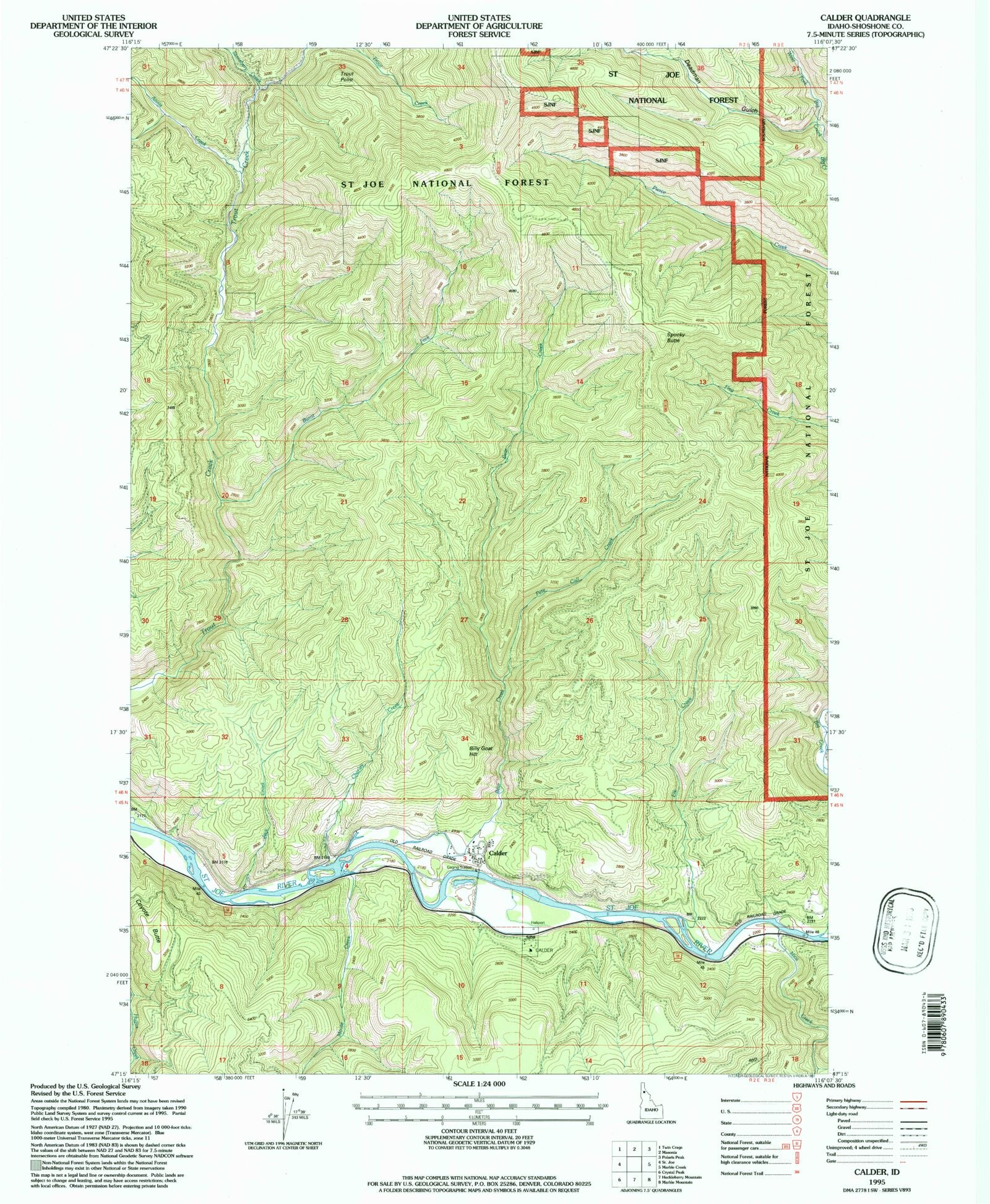 Classic USGS Calder Idaho 7.5'x7.5' Topo Map – MyTopo Map Store