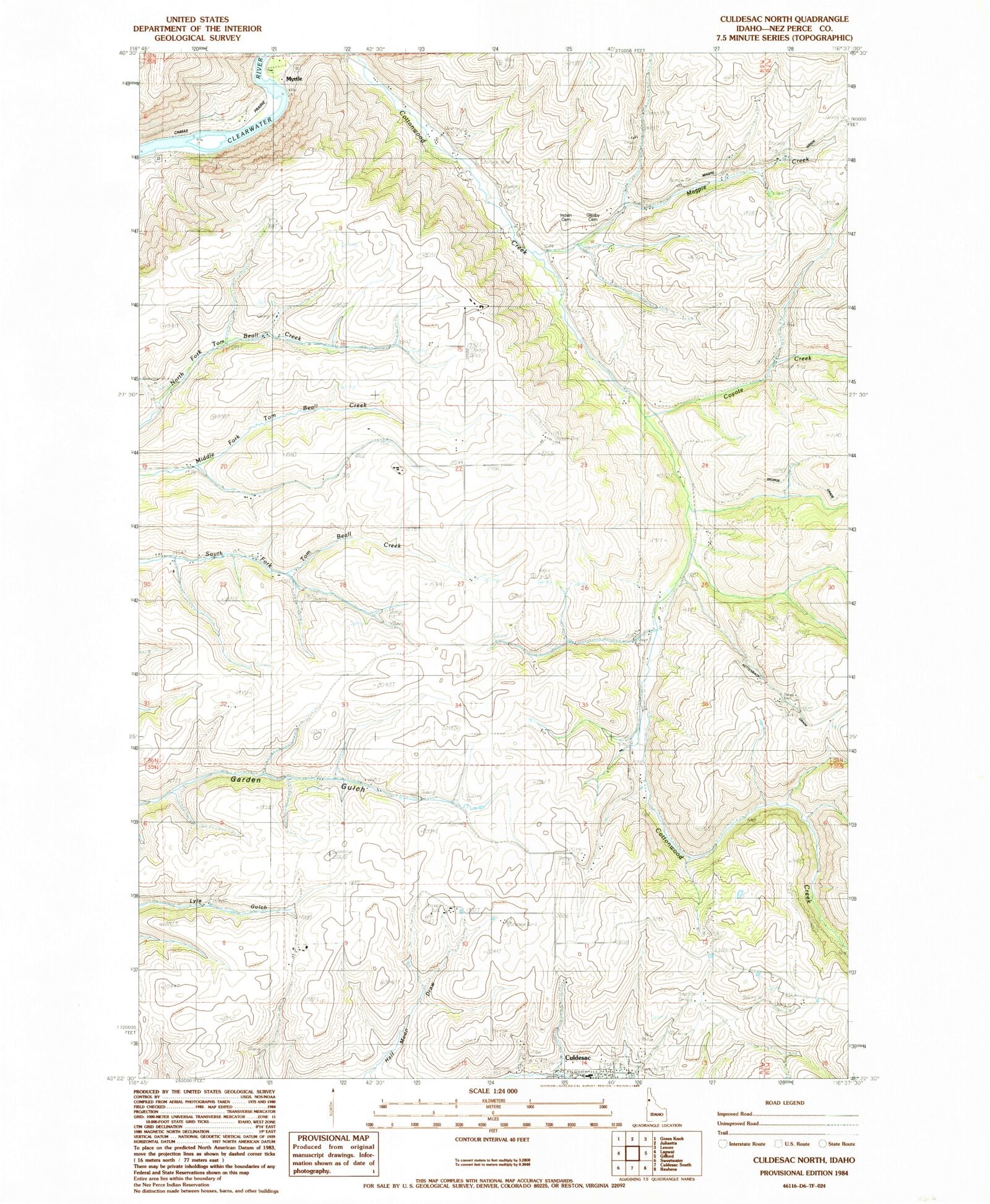 Classic USGS Culdesac North Idaho 7.5'x7.5' Topo Map – MyTopo Map Store