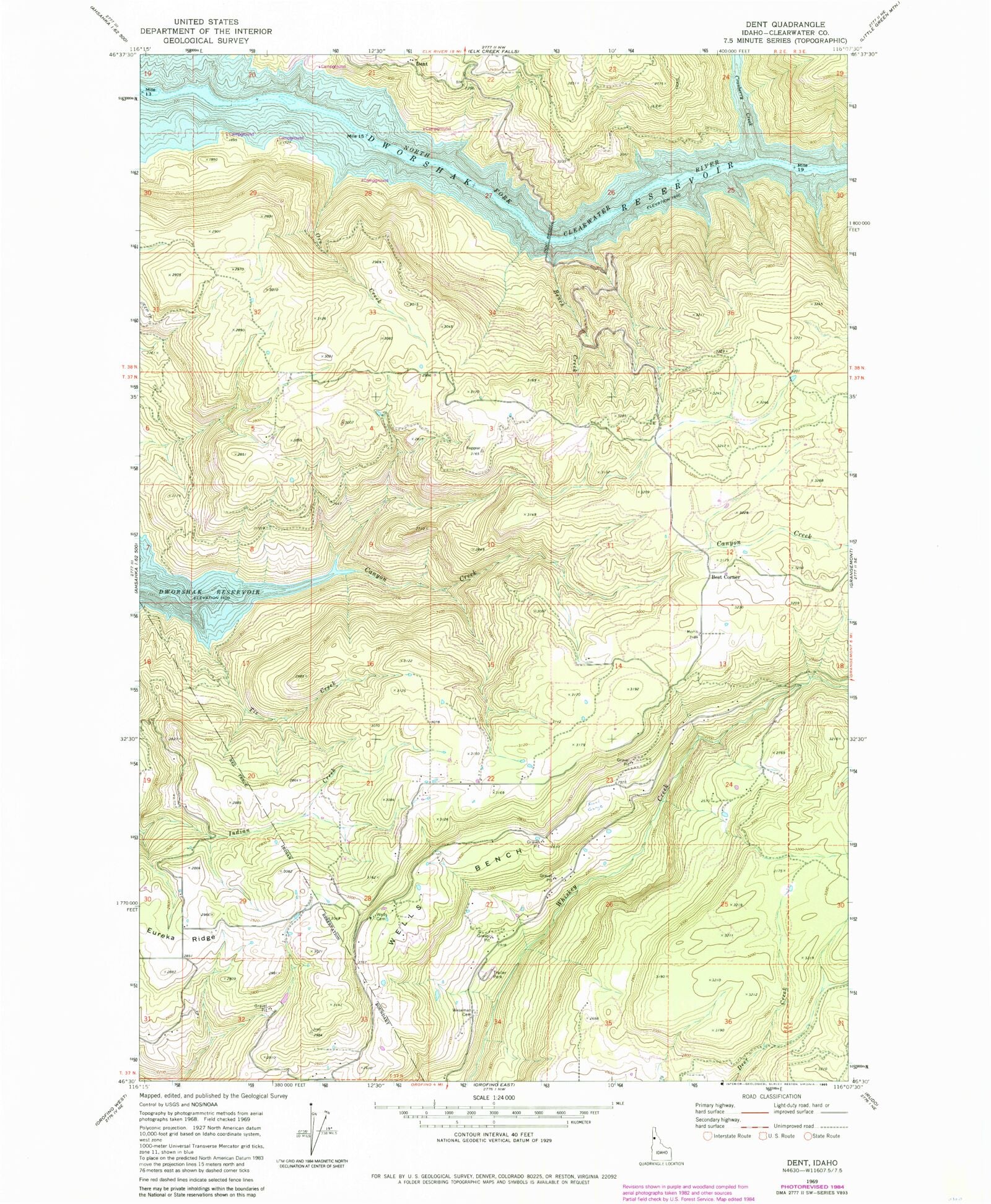 Classic USGS Dent Idaho 7.5'x7.5' Topo Map – MyTopo Map Store