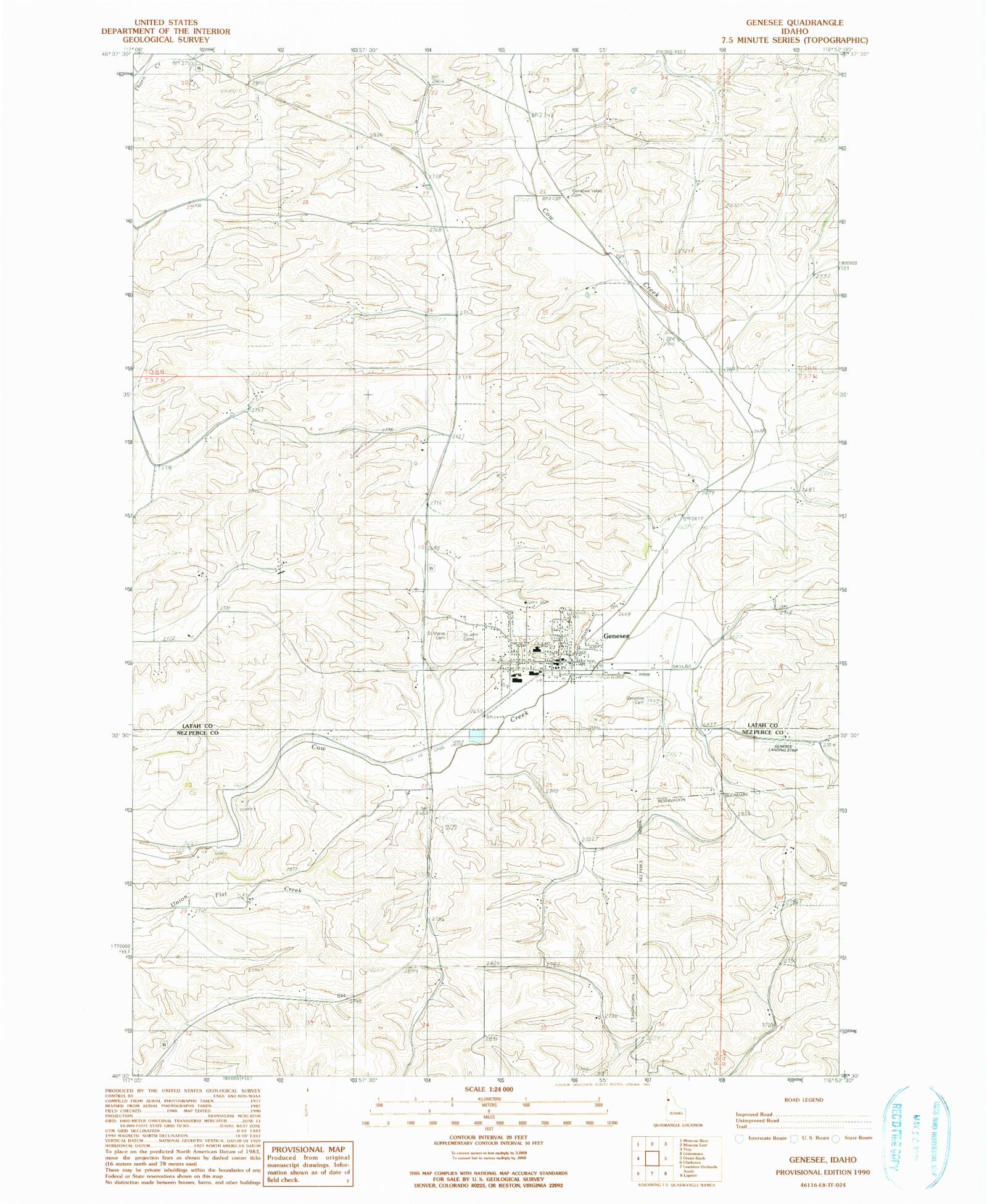 Classic USGS Genesee Idaho 7.5'x7.5' Topo Map – MyTopo Map Store