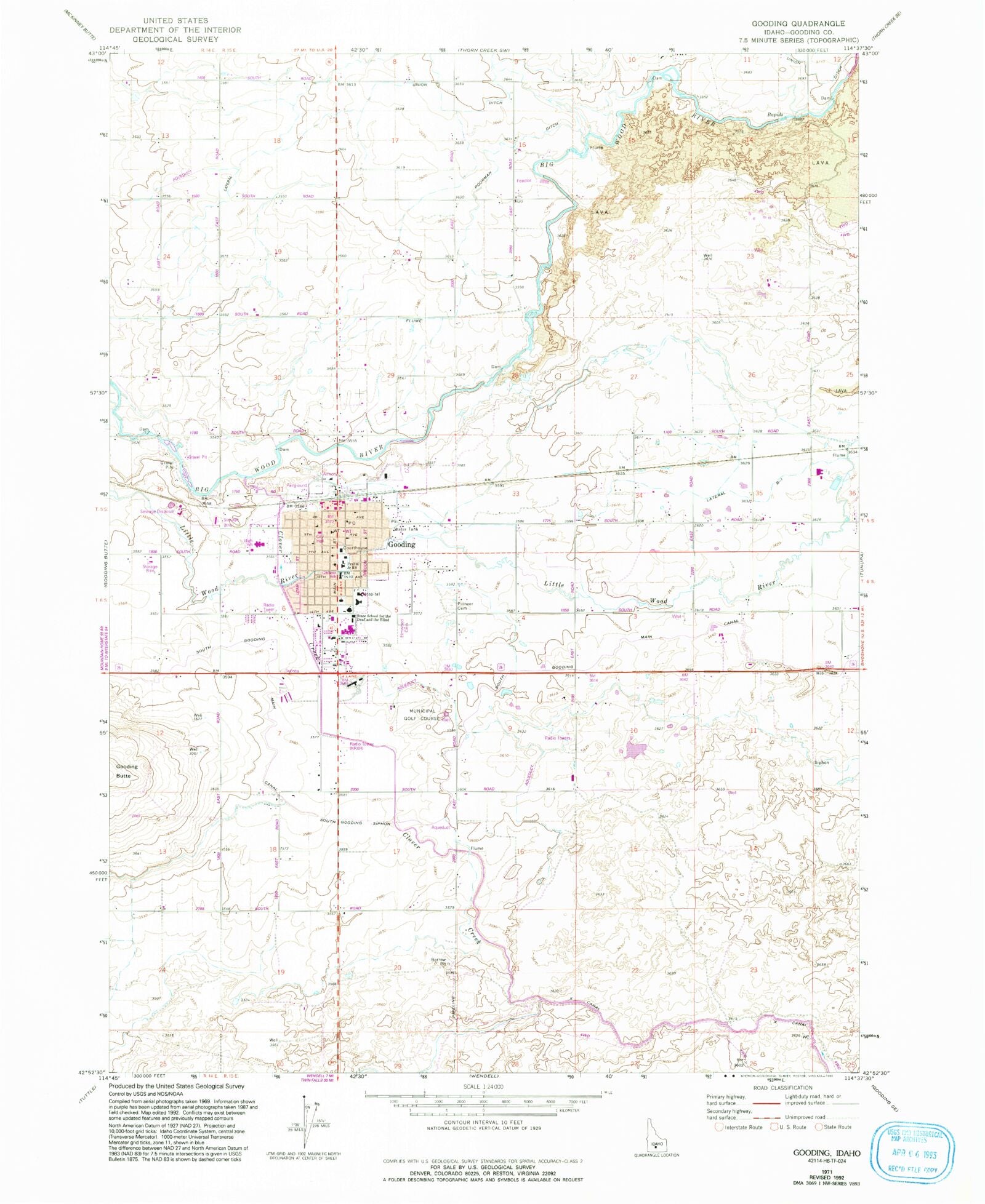 Classic USGS Gooding Idaho 7.5'x7.5' Topo Map – MyTopo Map Store
