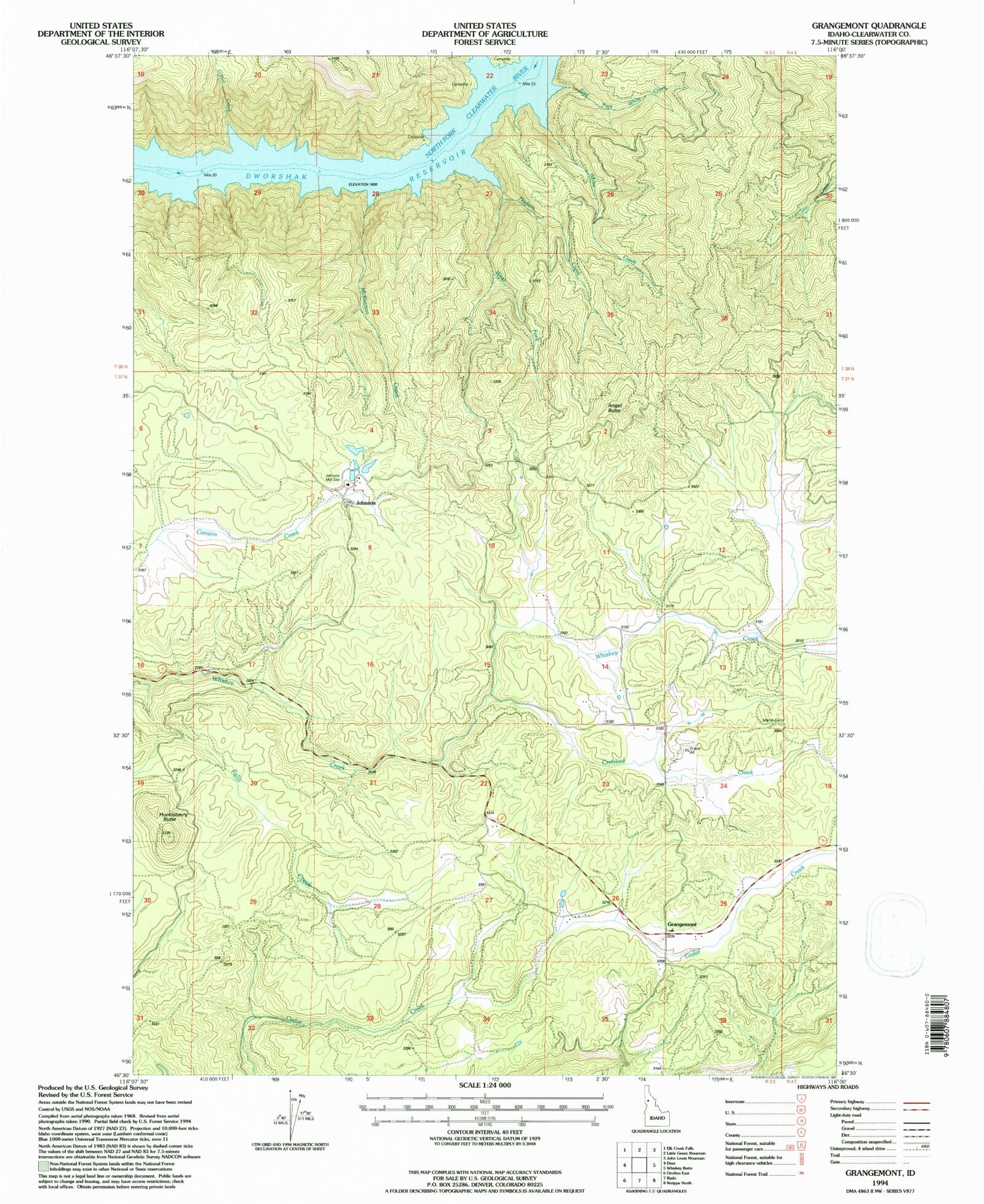 Classic USGS Grangemont Idaho 7.5'x7.5' Topo Map – MyTopo Map Store