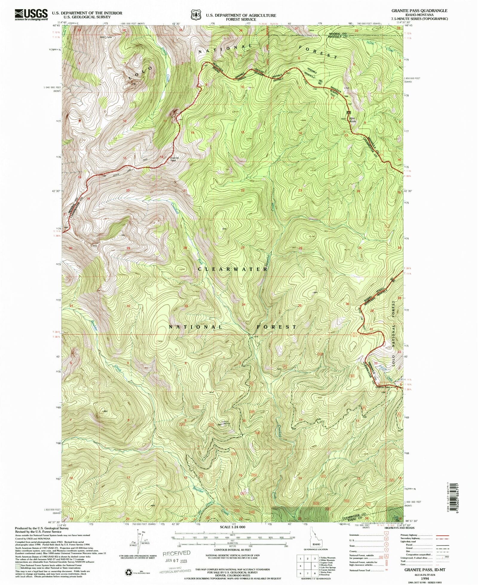 Classic USGS Granite Pass Idaho 7.5'x7.5' Topo Map – MyTopo Map Store