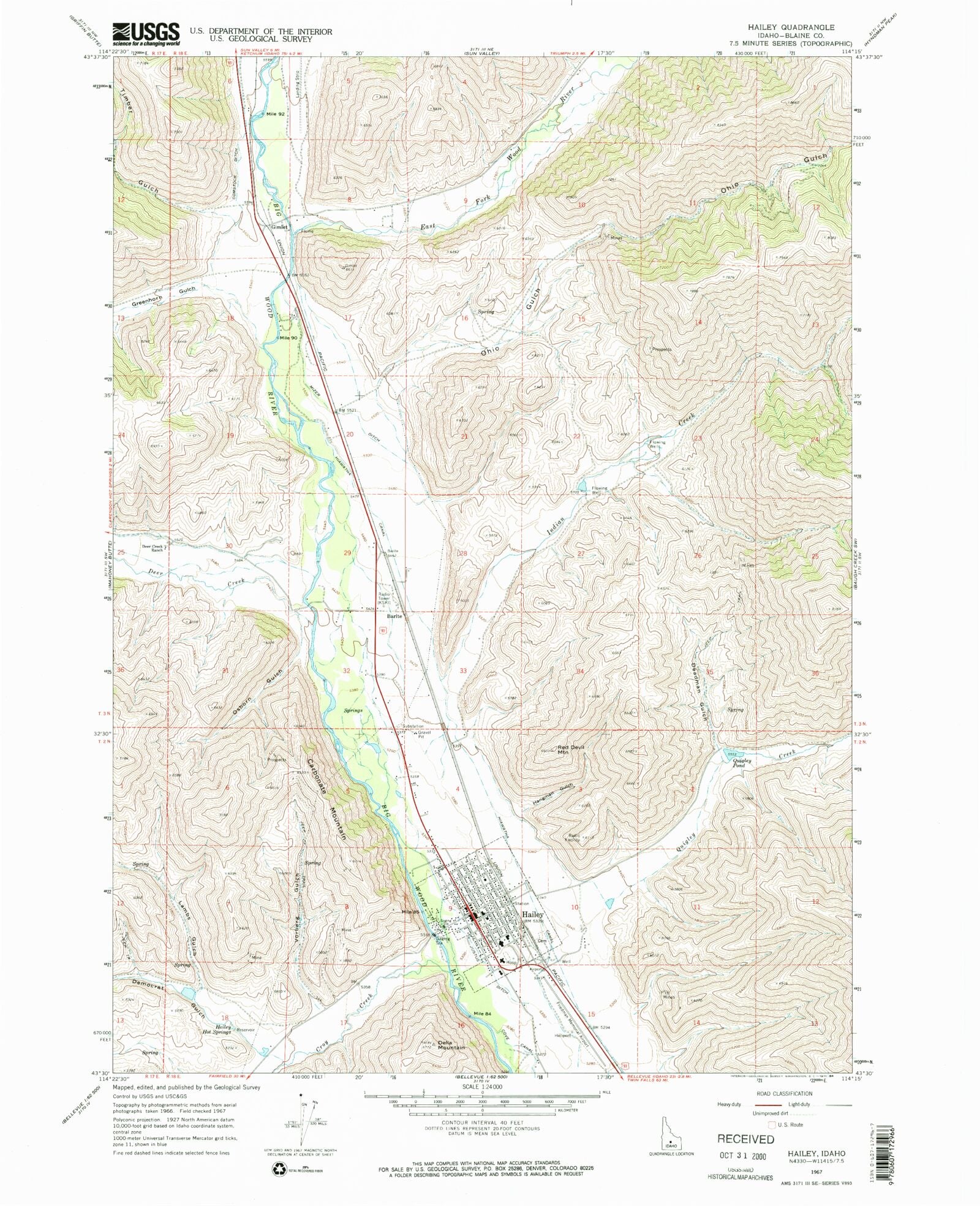 Classic USGS Hailey Idaho 7.5'x7.5' Topo Map – MyTopo Map Store