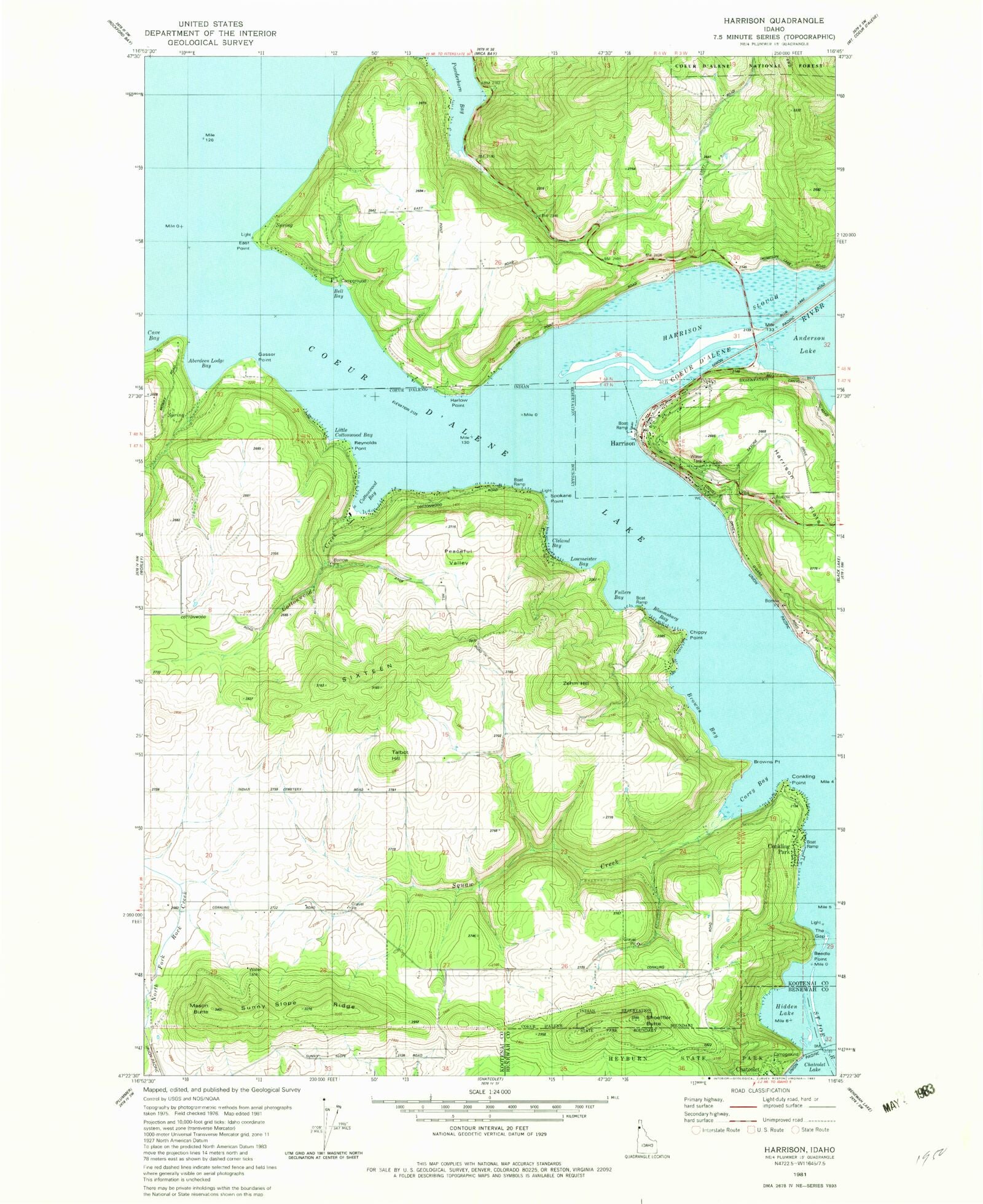 Classic USGS Harrison Idaho 7.5'x7.5' Topo Map – MyTopo Map Store