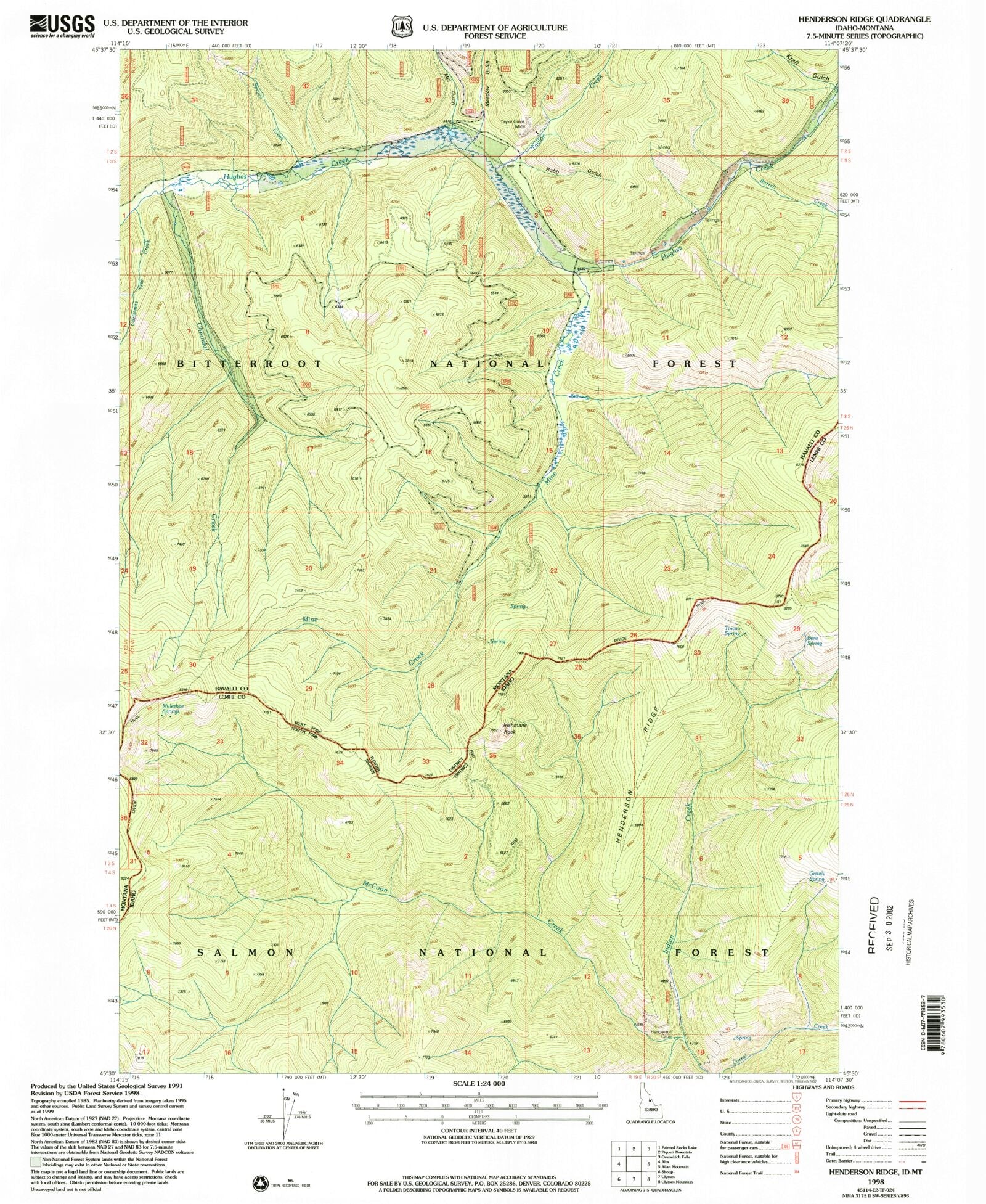 Classic USGS Henderson Ridge Idaho 7.5'x7.5' Topo Map – MyTopo Map Store