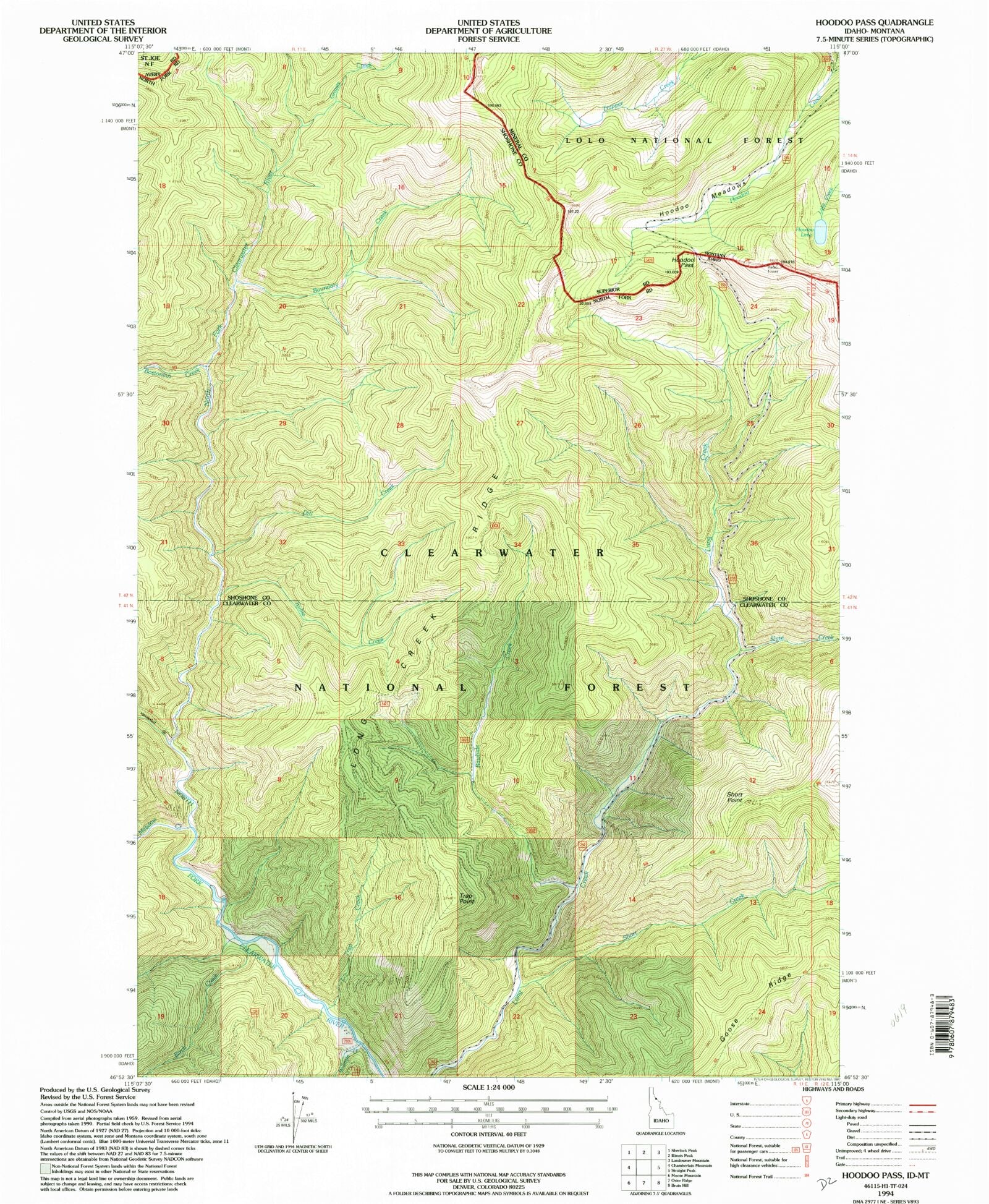 Classic USGS Hoodoo Pass Idaho 7.5'x7.5' Topo Map – MyTopo Map Store