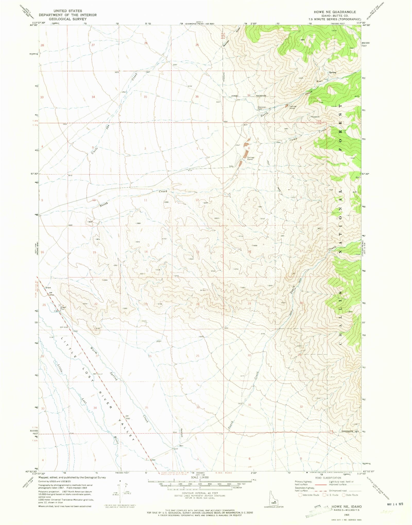 Classic USGS Howe NE Idaho 7.5'x7.5' Topo Map – MyTopo Map Store