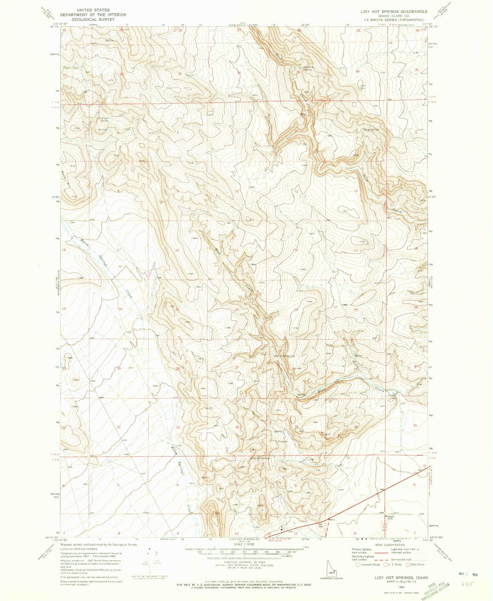 Classic USGS Lidy Hot Springs Idaho 7.5'x7.5' Topo Map – MyTopo Map Store