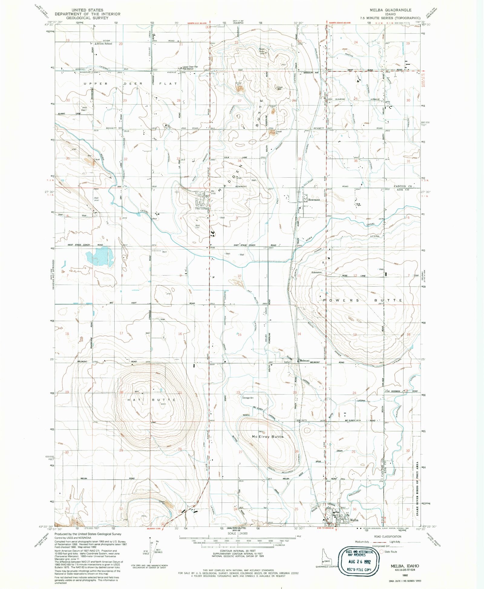 Classic USGS Melba Idaho 7.5'x7.5' Topo Map – MyTopo Map Store