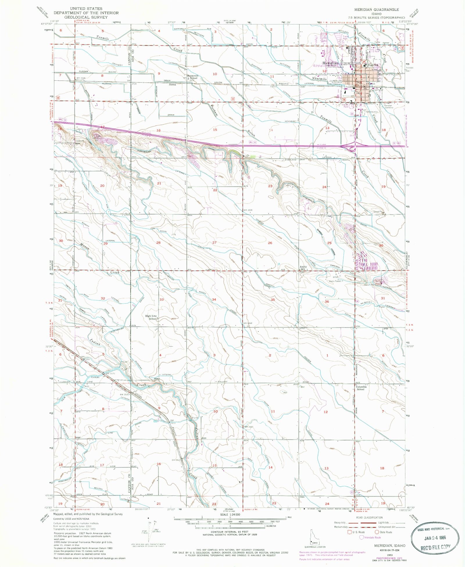 Classic USGS Meridian Idaho 7.5'x7.5' Topo Map – MyTopo Map Store