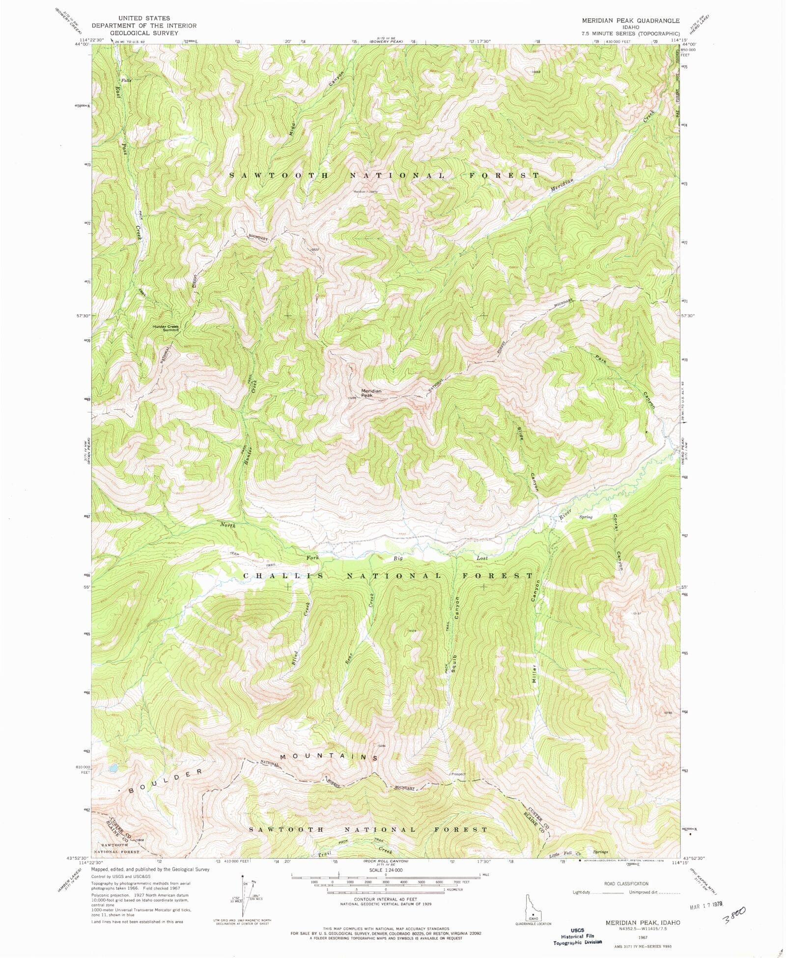 Classic USGS Meridian Peak Idaho 7.5'x7.5' Topo Map – MyTopo Map Store