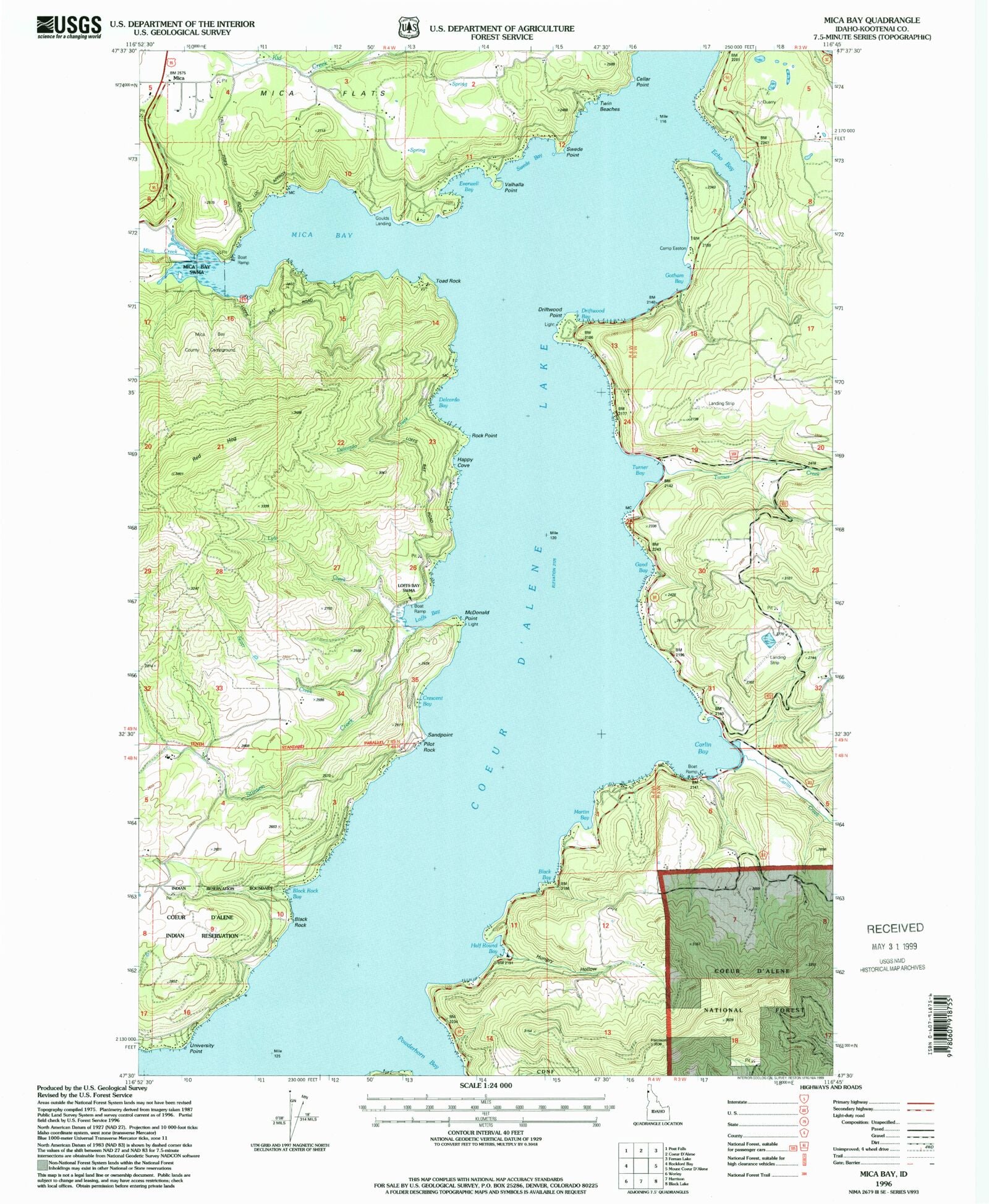 Classic USGS Mica Bay Idaho 7.5'x7.5' Topo Map – MyTopo Map Store