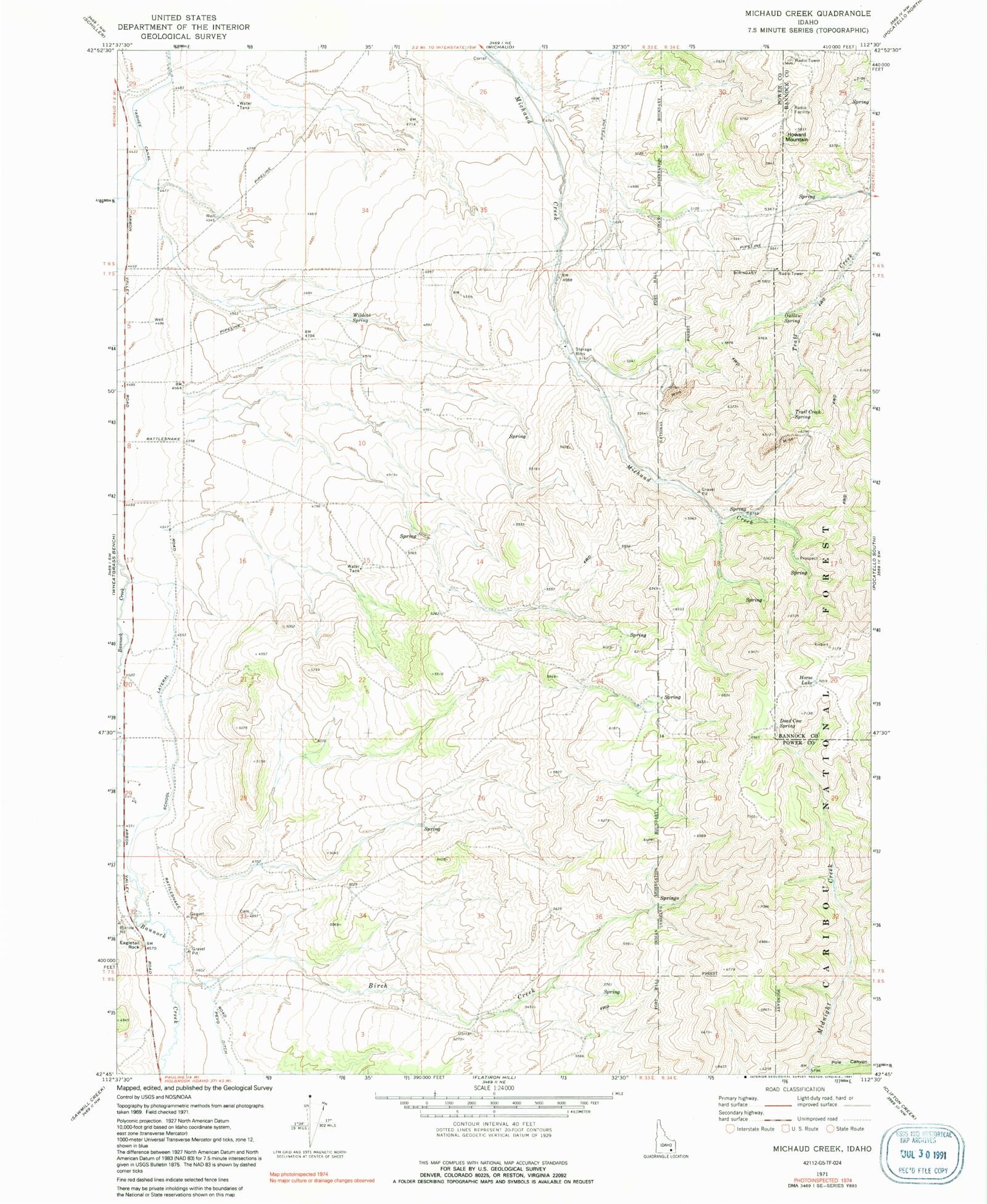 Classic USGS Michaud Creek Idaho 7.5'x7.5' Topo Map – MyTopo Map Store