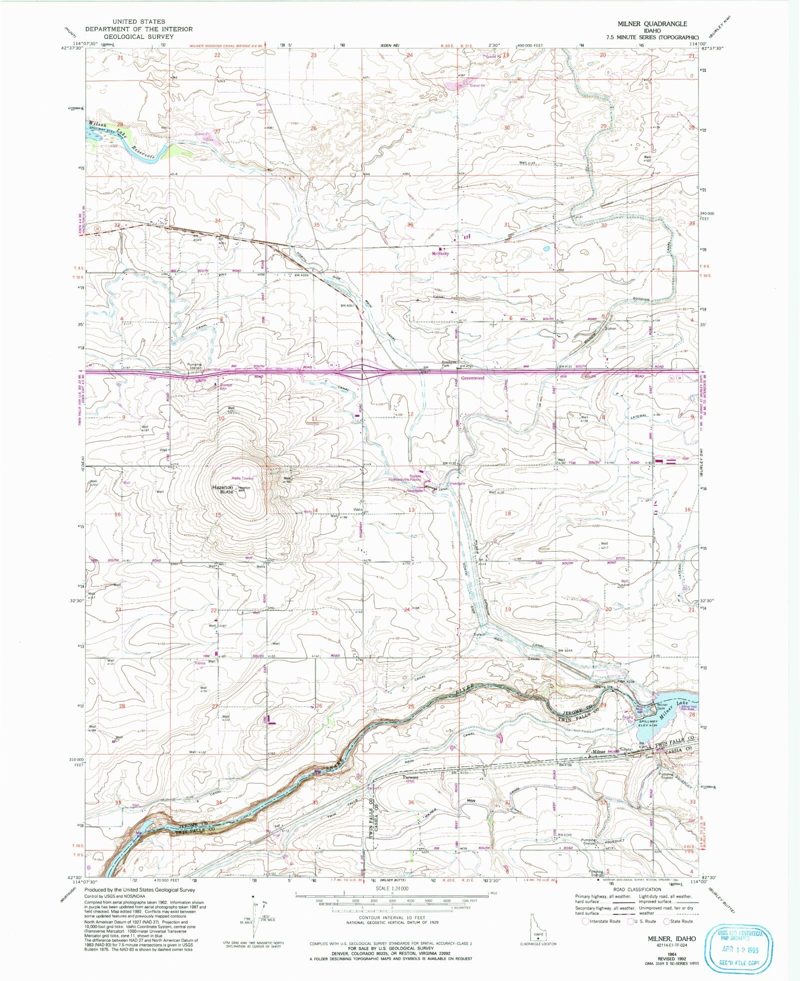 Classic USGS Milner Idaho 7.5'x7.5' Topo Map – MyTopo Map Store