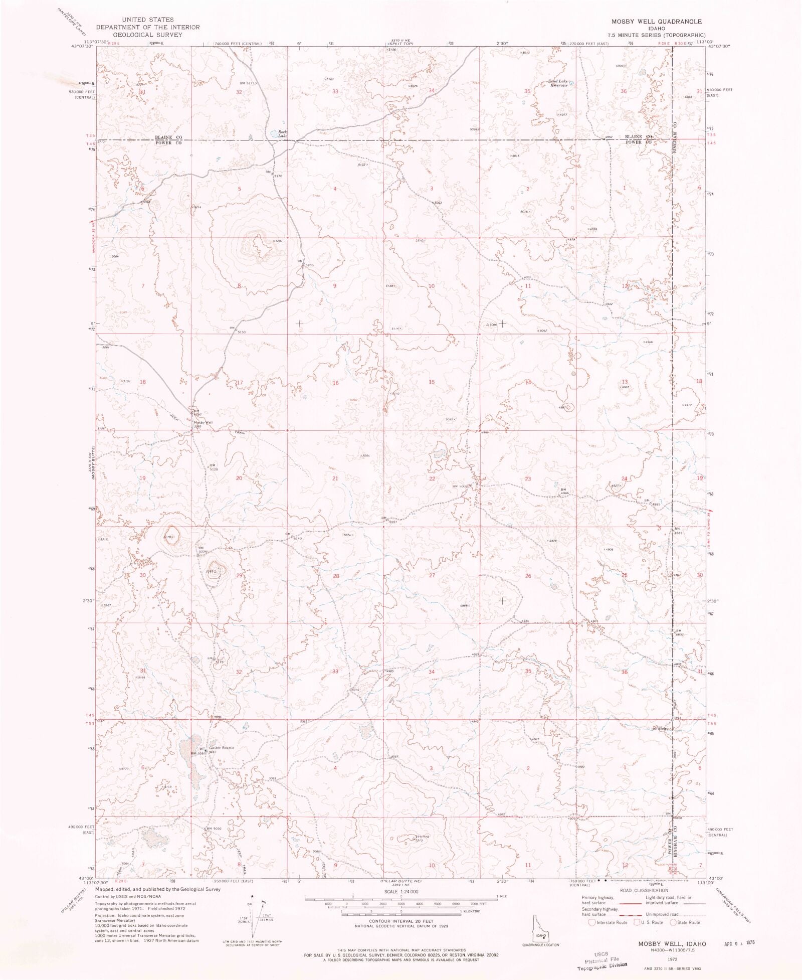 Classic USGS Mosby Well Idaho 7.5'x7.5' Topo Map – MyTopo Map Store