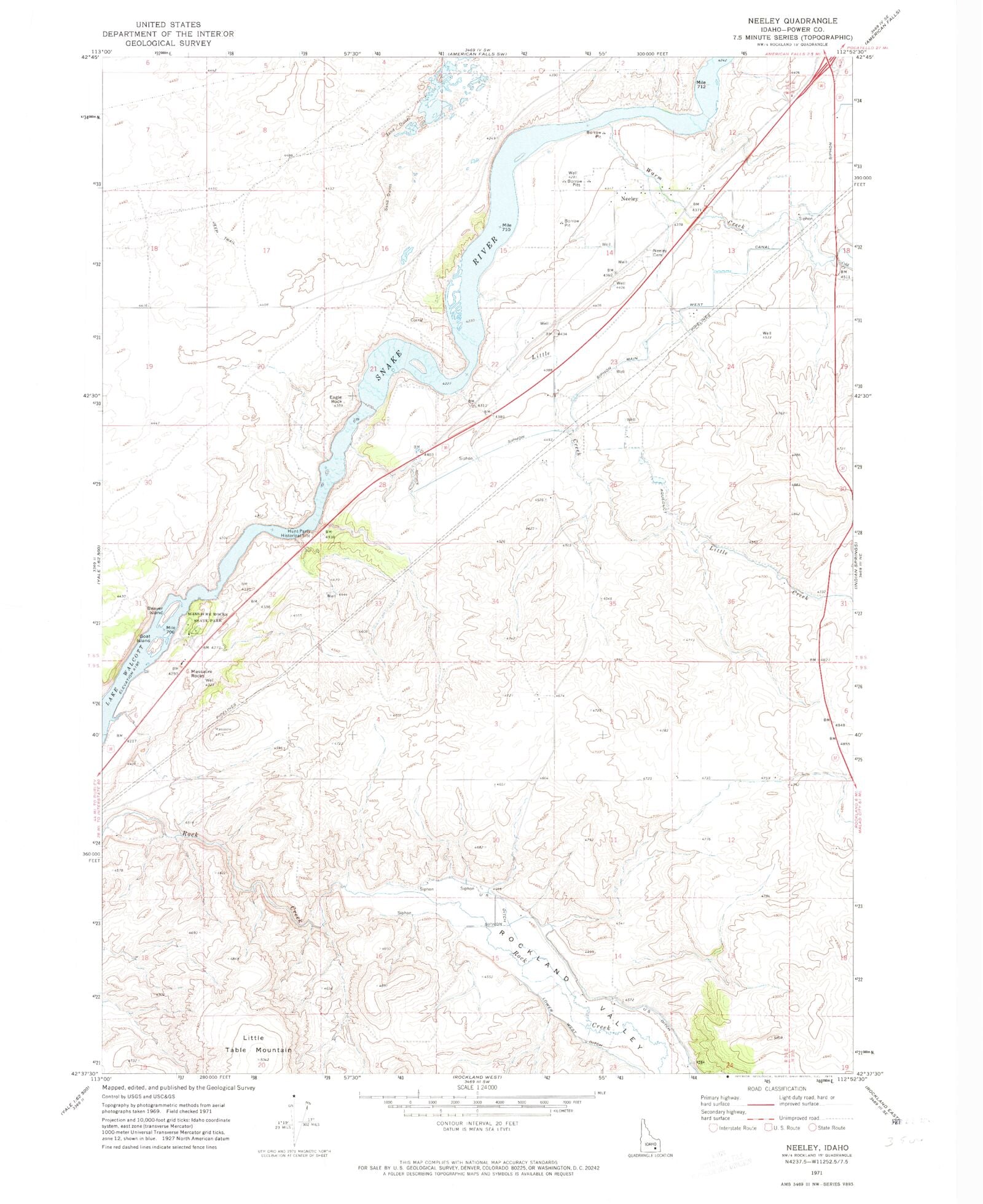 Classic USGS Neeley Idaho 7.5'x7.5' Topo Map – MyTopo Map Store
