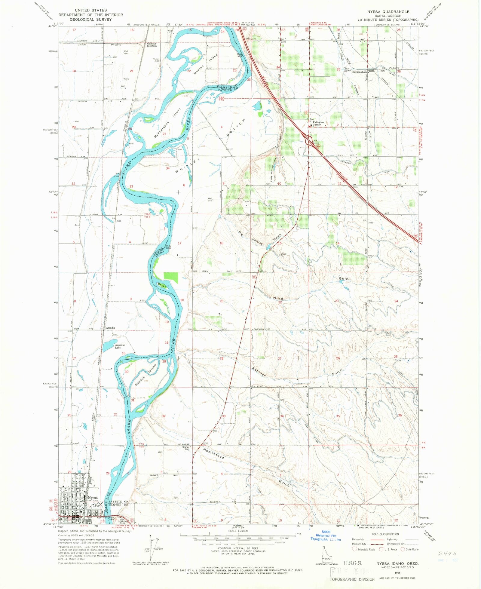Classic USGS Nyssa Oregon 7.5'x7.5' Topo Map – MyTopo Map Store