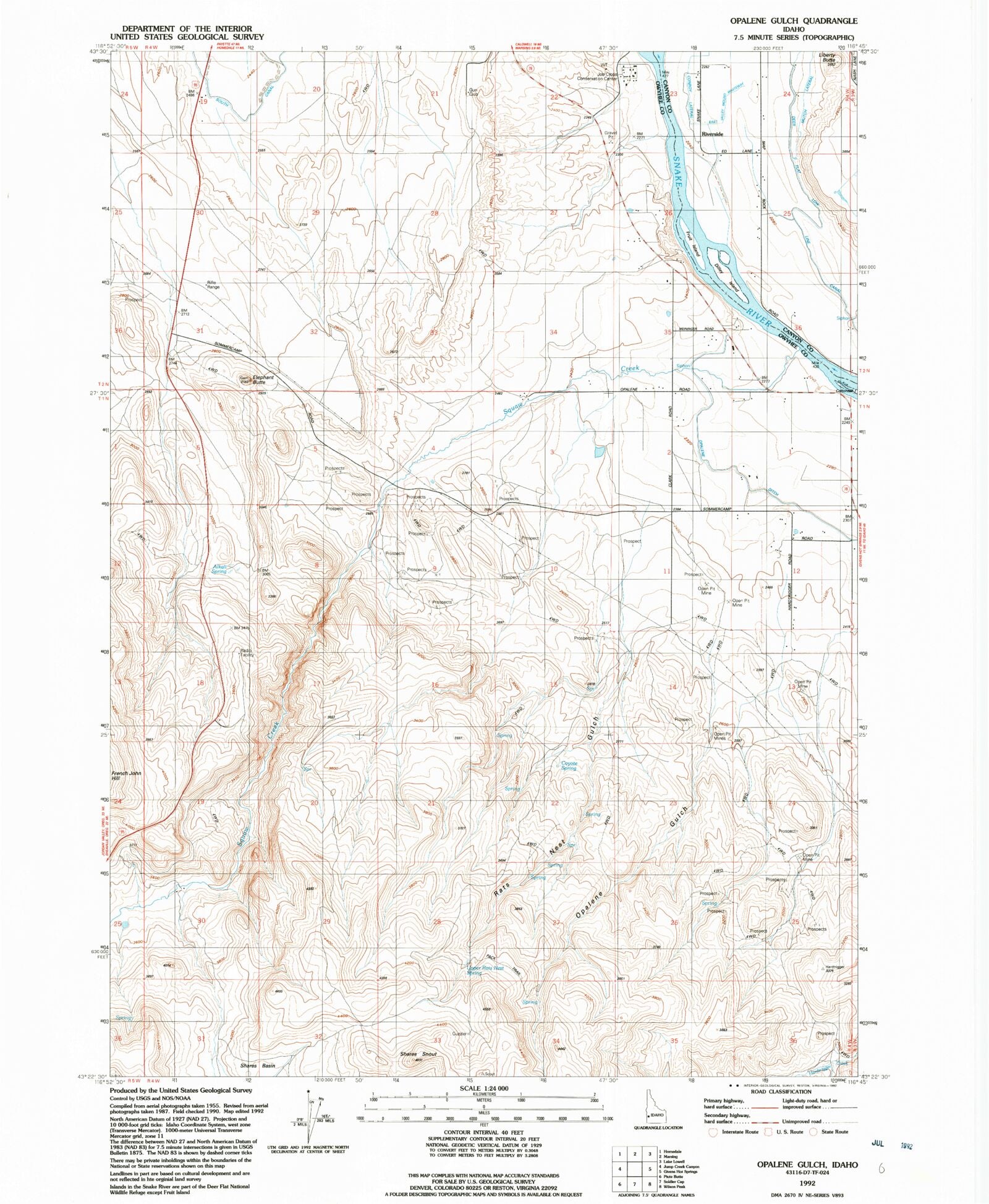 Classic USGS Opalene Gulch Idaho 7.5'x7.5' Topo Map – MyTopo Map Store