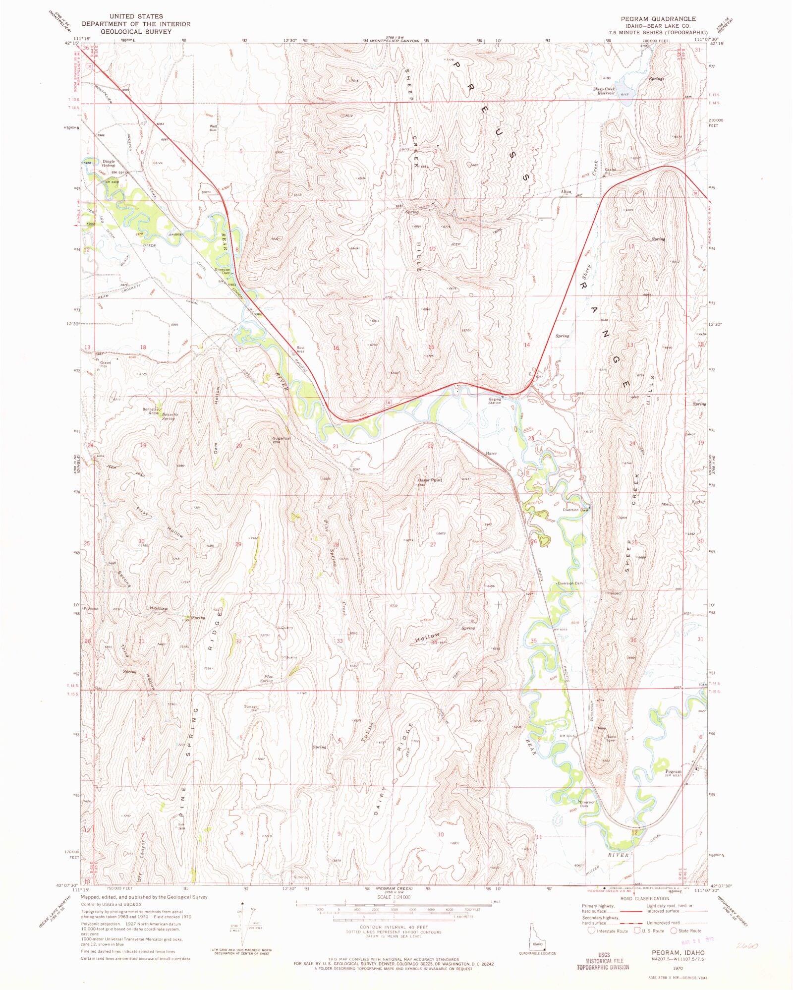 Classic USGS Pegram Idaho 7.5'x7.5' Topo Map – MyTopo Map Store