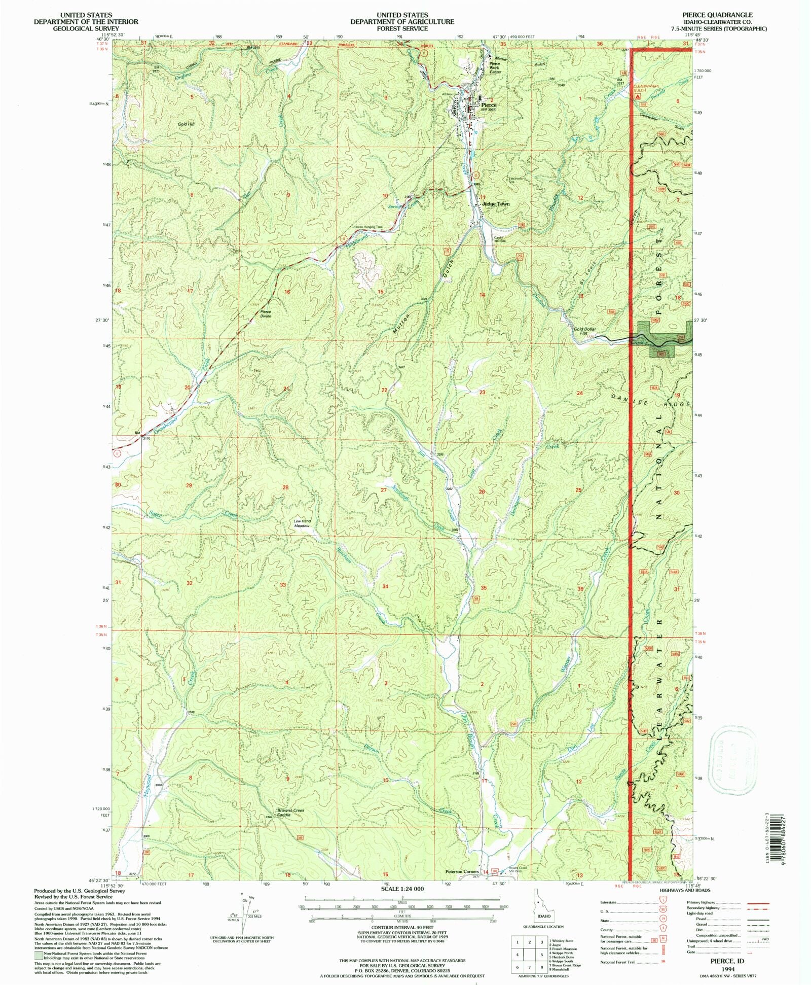 Classic USGS Pierce Idaho 7.5'x7.5' Topo Map – MyTopo Map Store